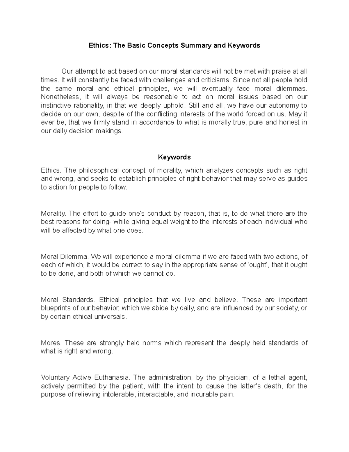 Ethics The Basic Concepts Summary and Keywords - It will constantly be ...