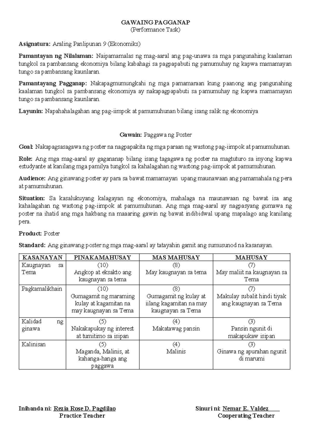 Performance TASK-4 - GAWAING PAGGANAP (Performance Task) Asignatura ...