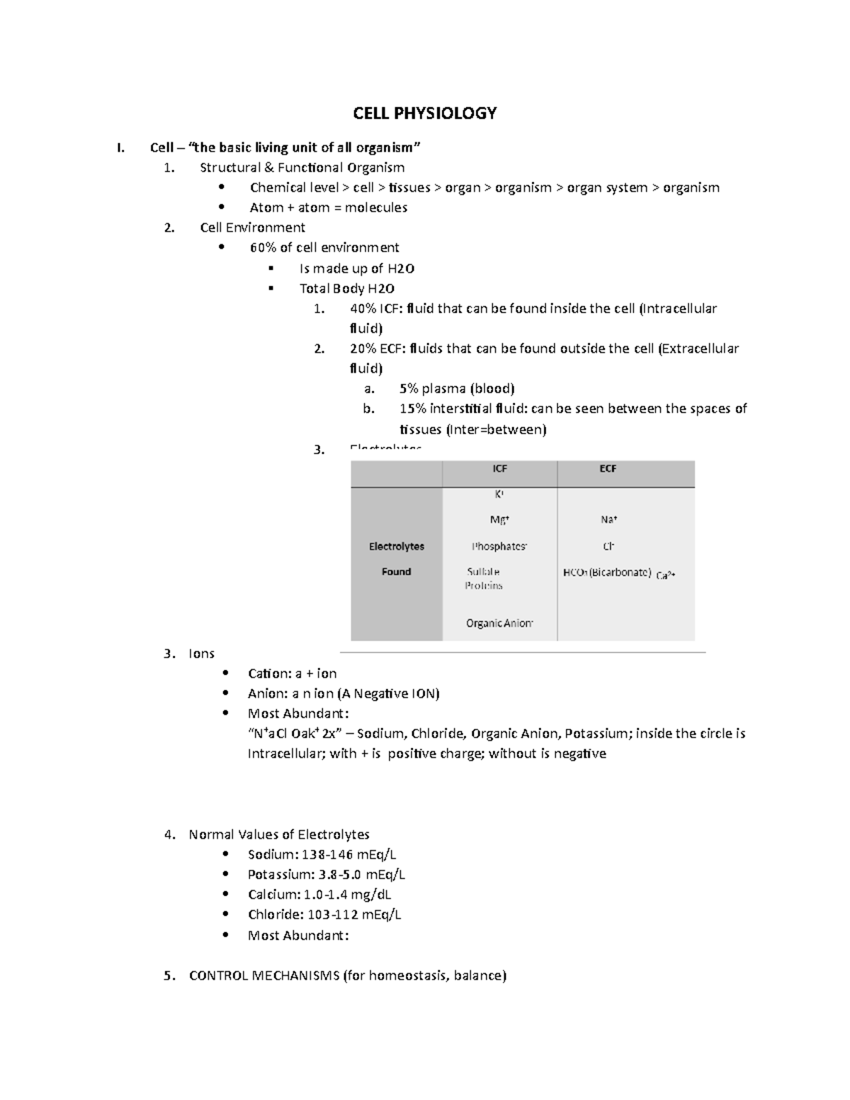 CELL Physiology - CELL PHYSIOLOGY I. Cell – “the basic living unit of ...