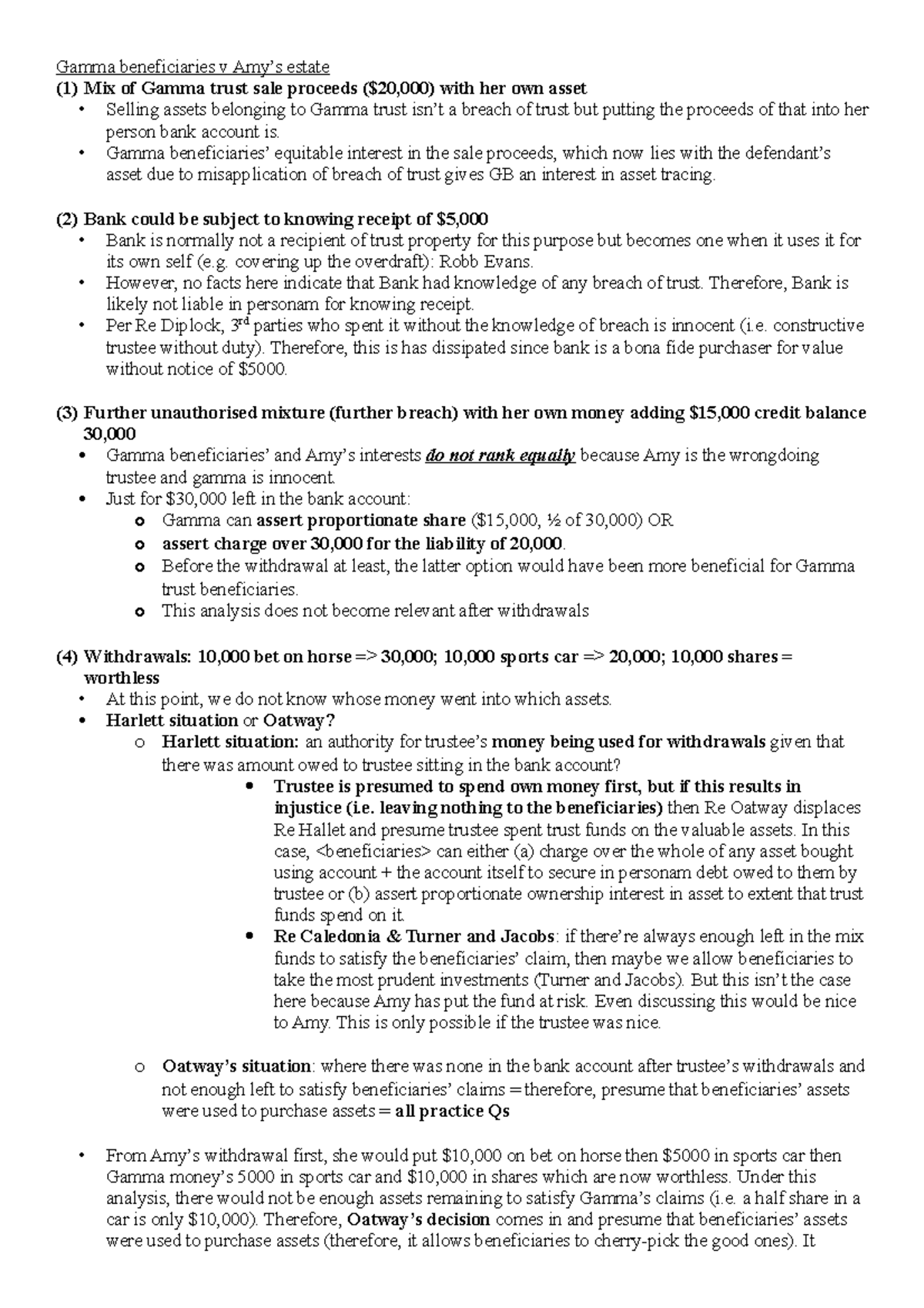 Equity Tutorial Asset Tracing - Gamma beneficiaries v Amy’s estate (1) Mix of Gamma trust sale ...