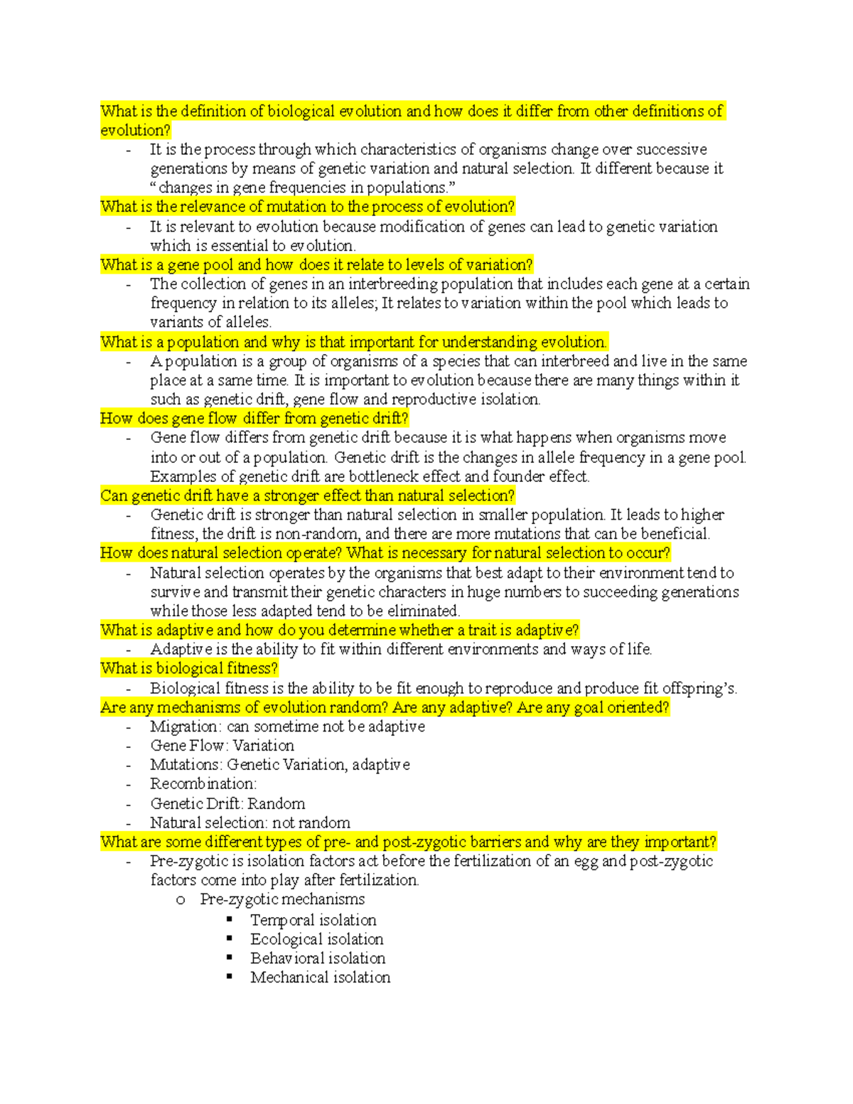 Biology Study Aids - Lecture notes 1-10 - What is the definition of ...