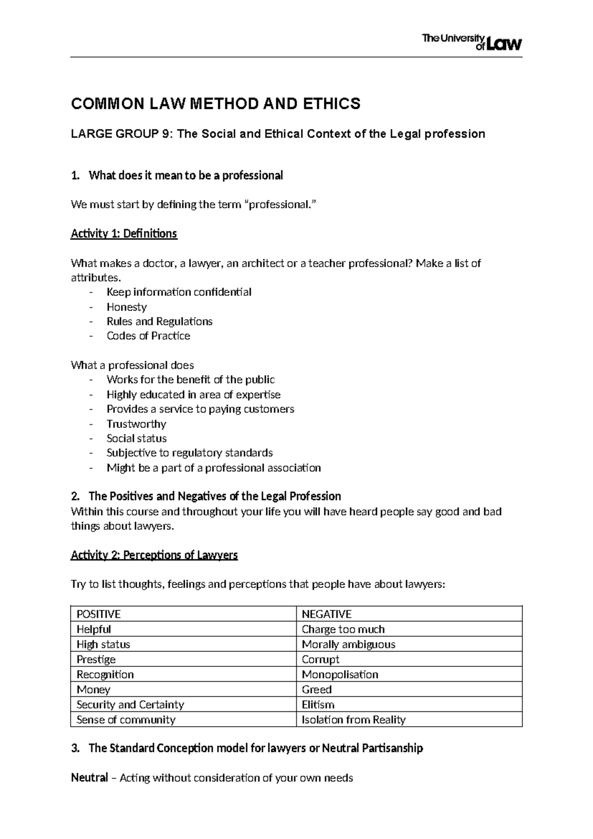 Common Law 9 - notes - COMMON LAW METHOD AND ETHICS LARGE GROUP 9: The ...
