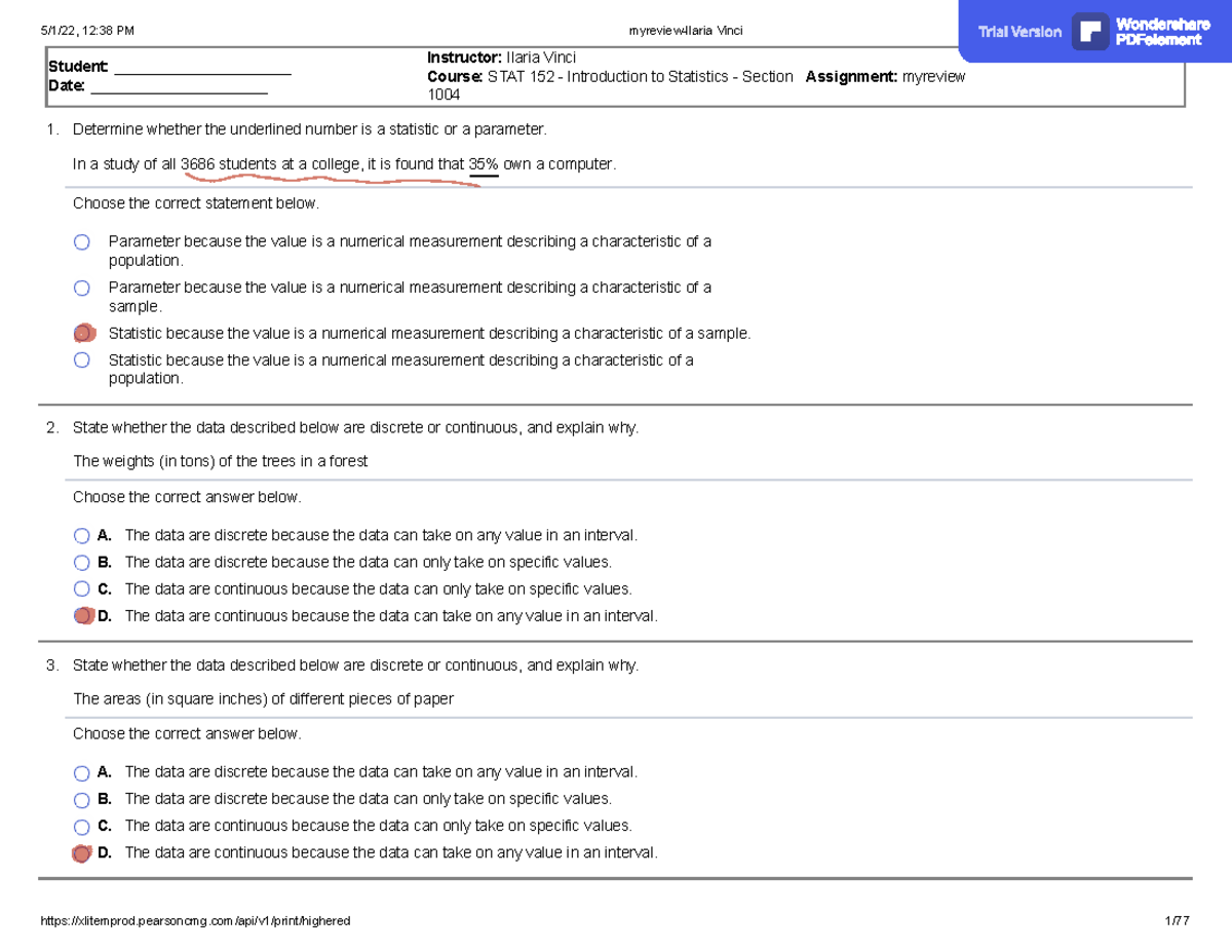 Stat 152-Finals Review - 1. 2. 3. Student: _____________________ Date ...