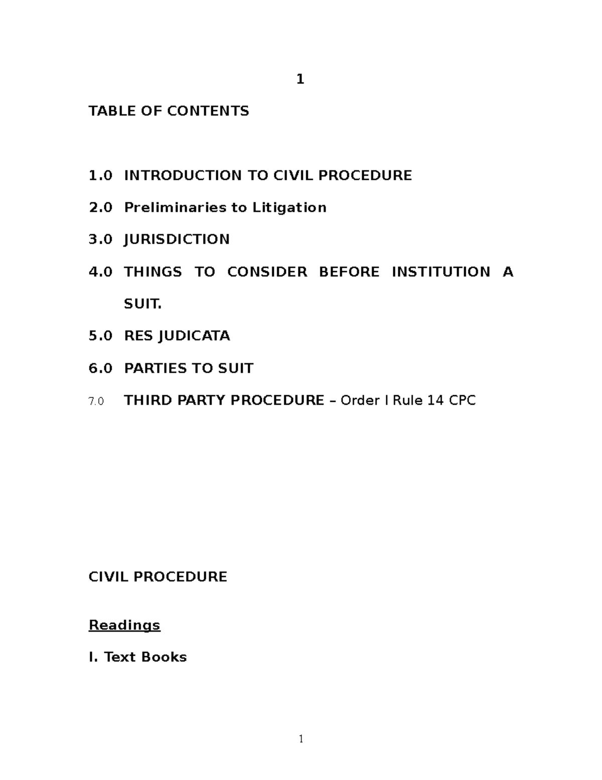 Civil Procedure Manual - 1 TABLE OF CONTENTS 1 INTRODUCTION TO CIVIL ...