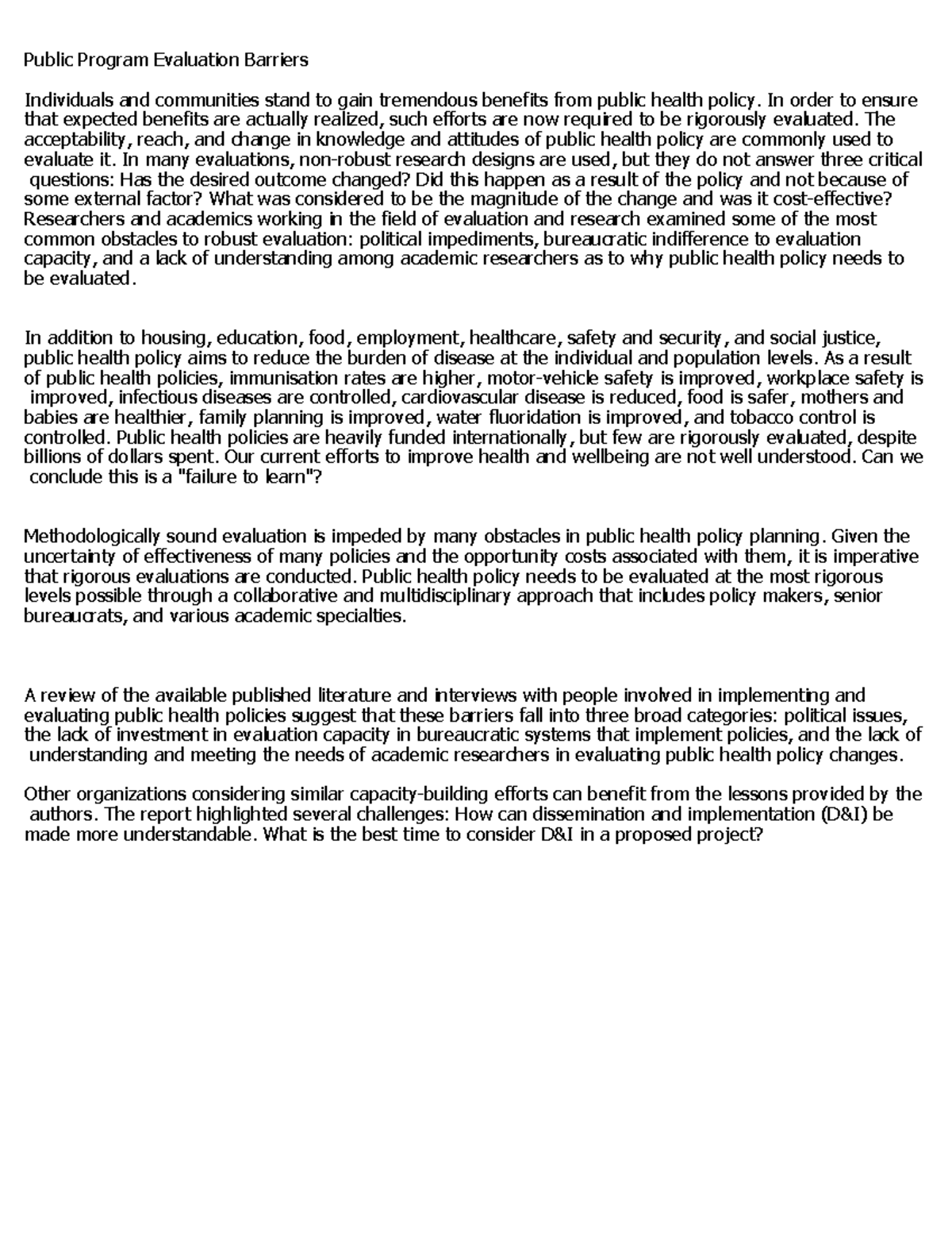 Public Health Evaluation Barriers - Public Program Evaluation Barriers ...