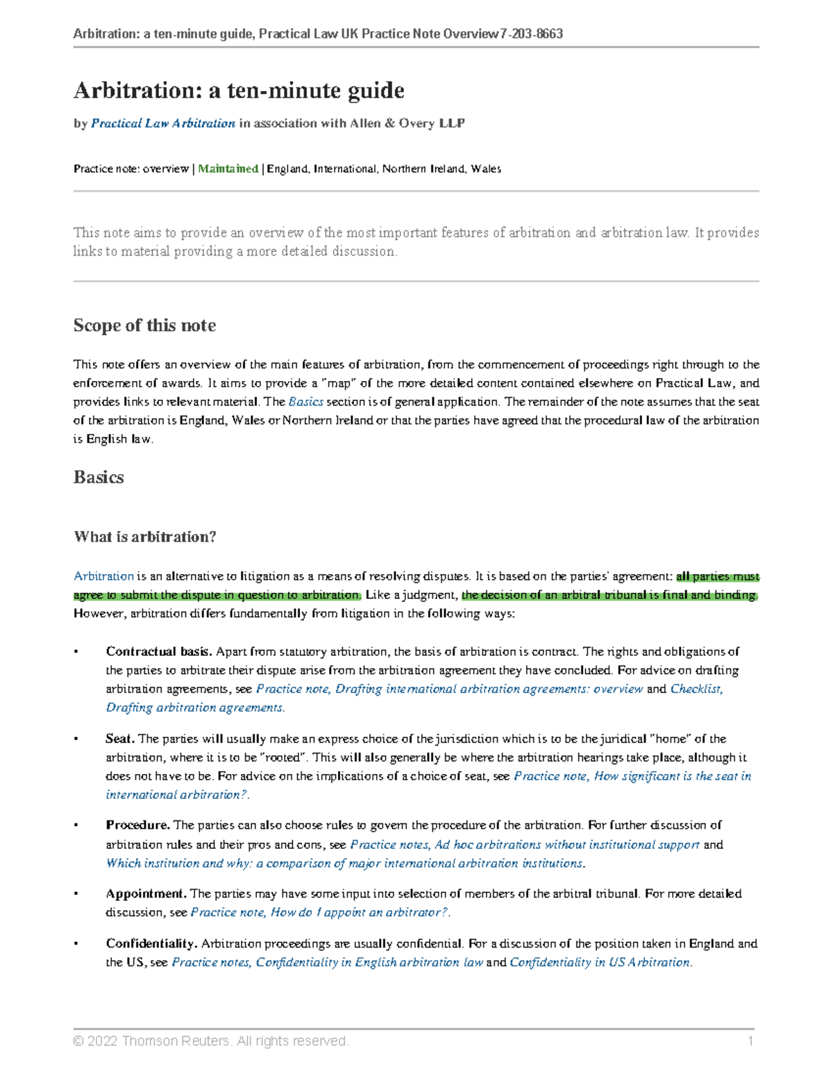Arbitration a ten-minute guide - It provides links to material providing a more detailed ...