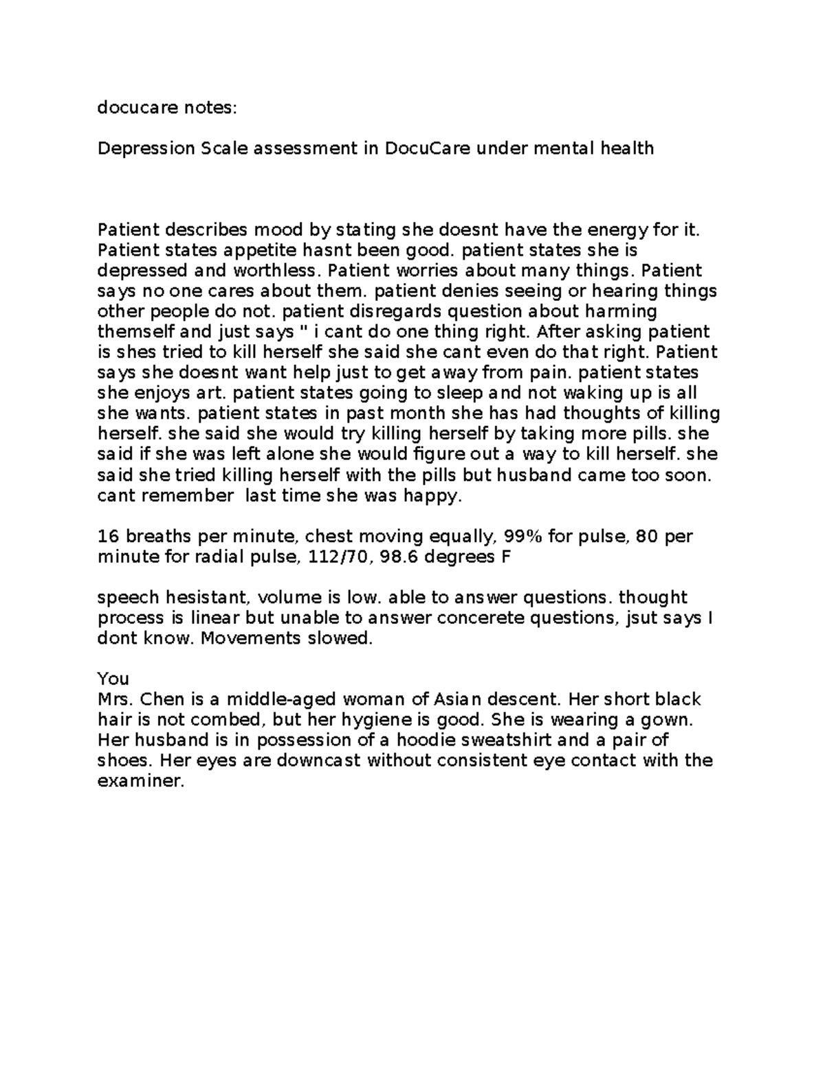 Docucare - docucare notes: Depression Scale assessment in DocuCare ...