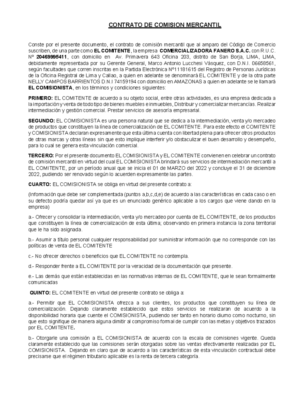 COMO REDACTAR UN CONTRATO DE MANERA FORMAL - CONTRATO DE COMISION ...