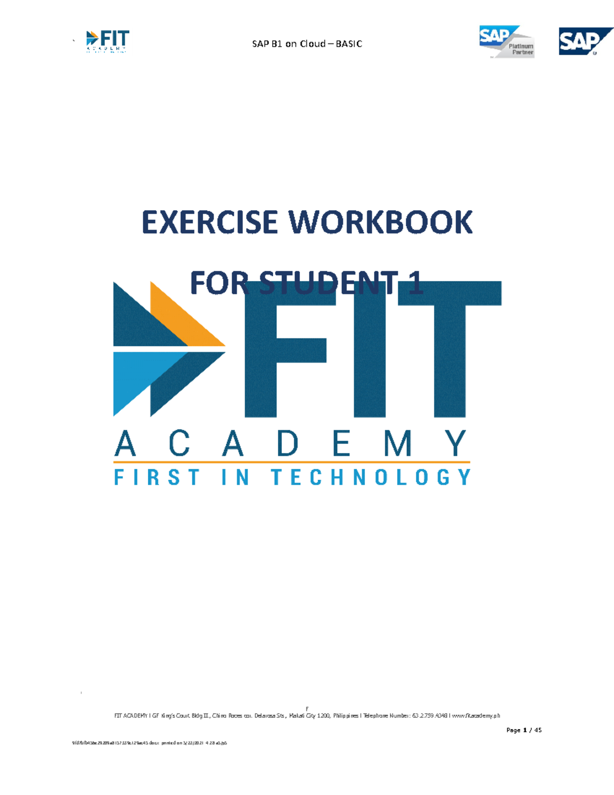 Exercise Workbook 1 Basic - EXERCISE WORKBOOK FOR STUDENT 1 FIT ACADEMY ...