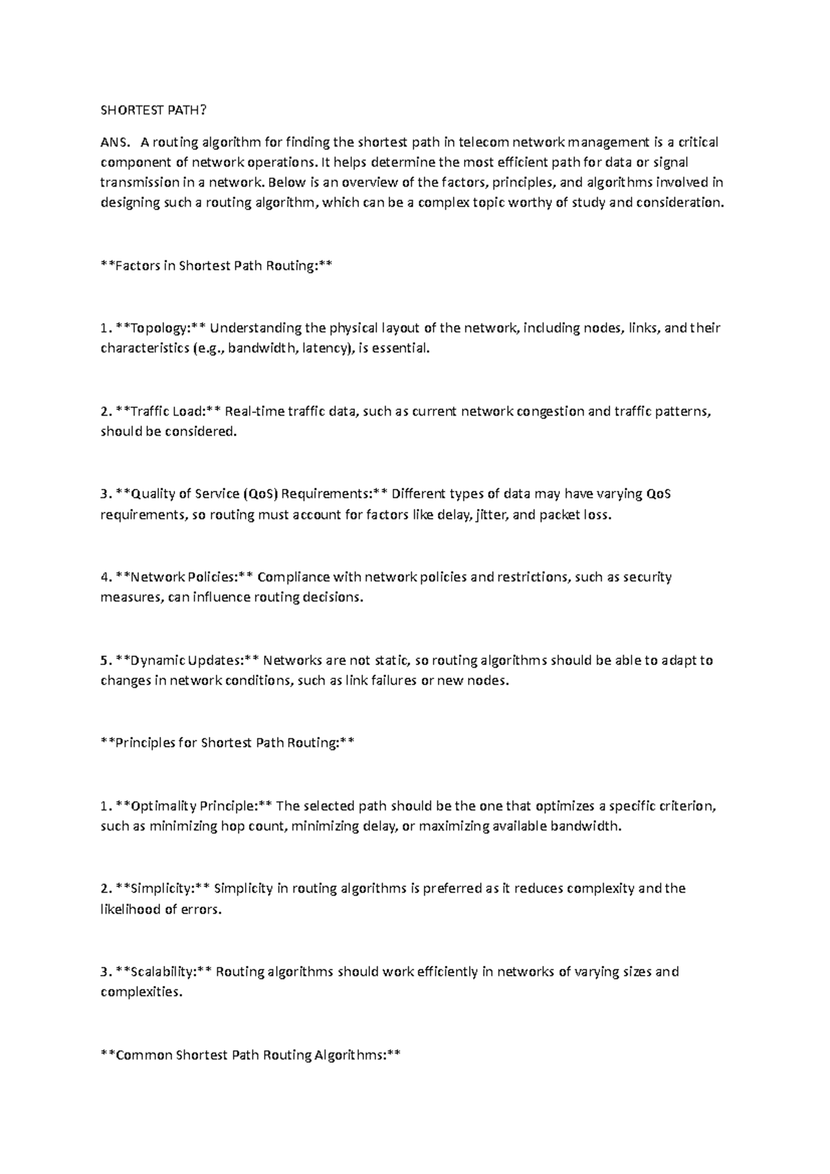 TNM Notes - SHORTEST PATH? ANS. A routing algorithm for finding the ...