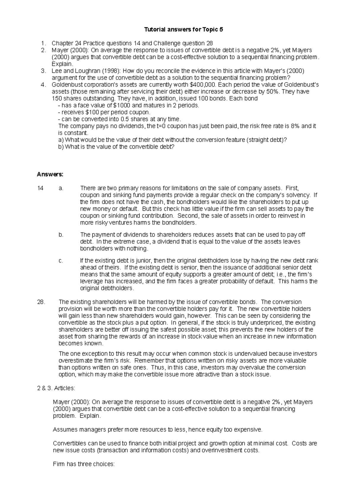 T5 - tutoiral week5 - Tutorial answers for Topic 5 Chapter 24 Practice ...