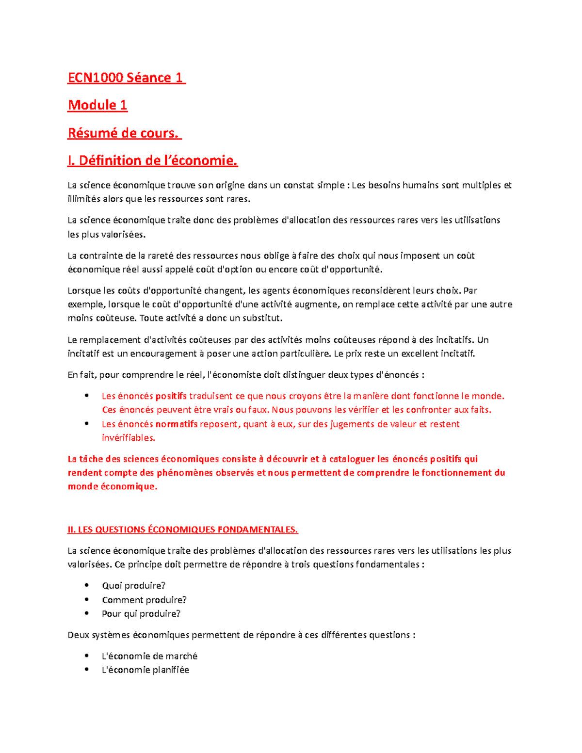 ECN1000 Séance 1 - Notes de cours - ECN1000 Séance 1 Module 1 Résumé de ...