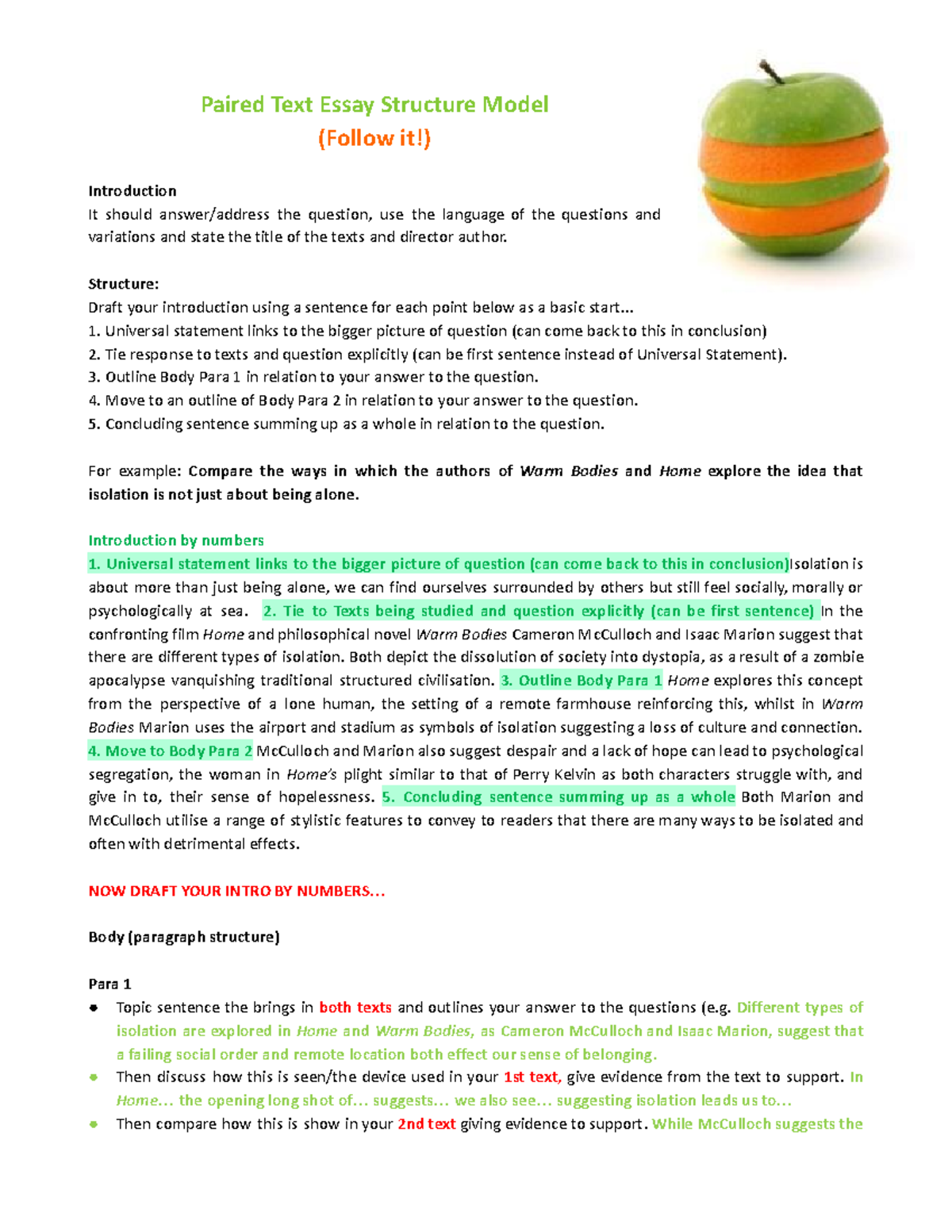 Paired Text Planner - Paired Text Essay Structure Model (Follow it ...
