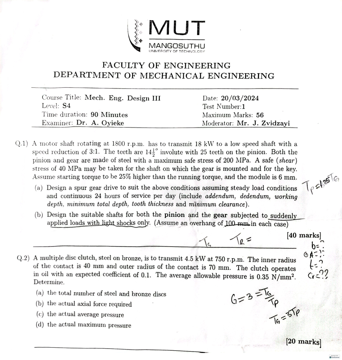 Design 3 Test 2 - MUT MANGOSUTHU UNIVERSITY OF TECHNOLOGY FACULTY OF ...