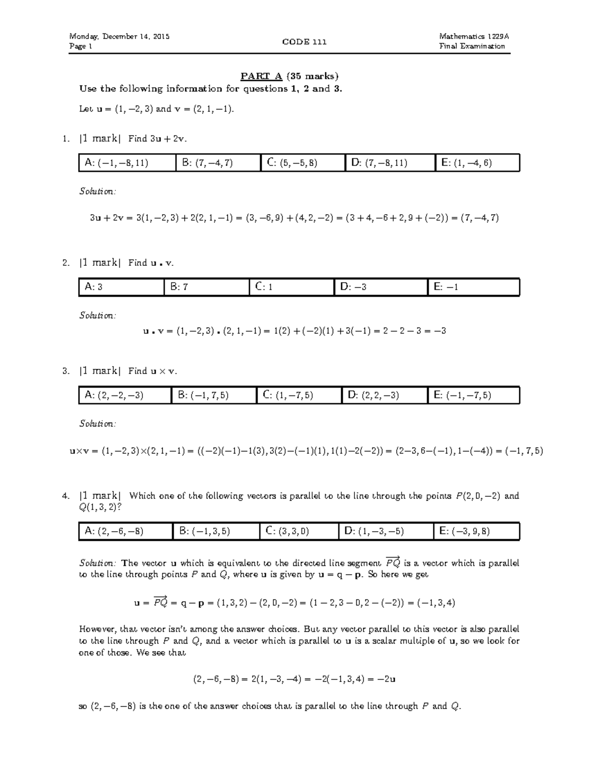 MATH1229 - Final Exam Solutions - 2015 - Monday, December 14, 2015 Page ...