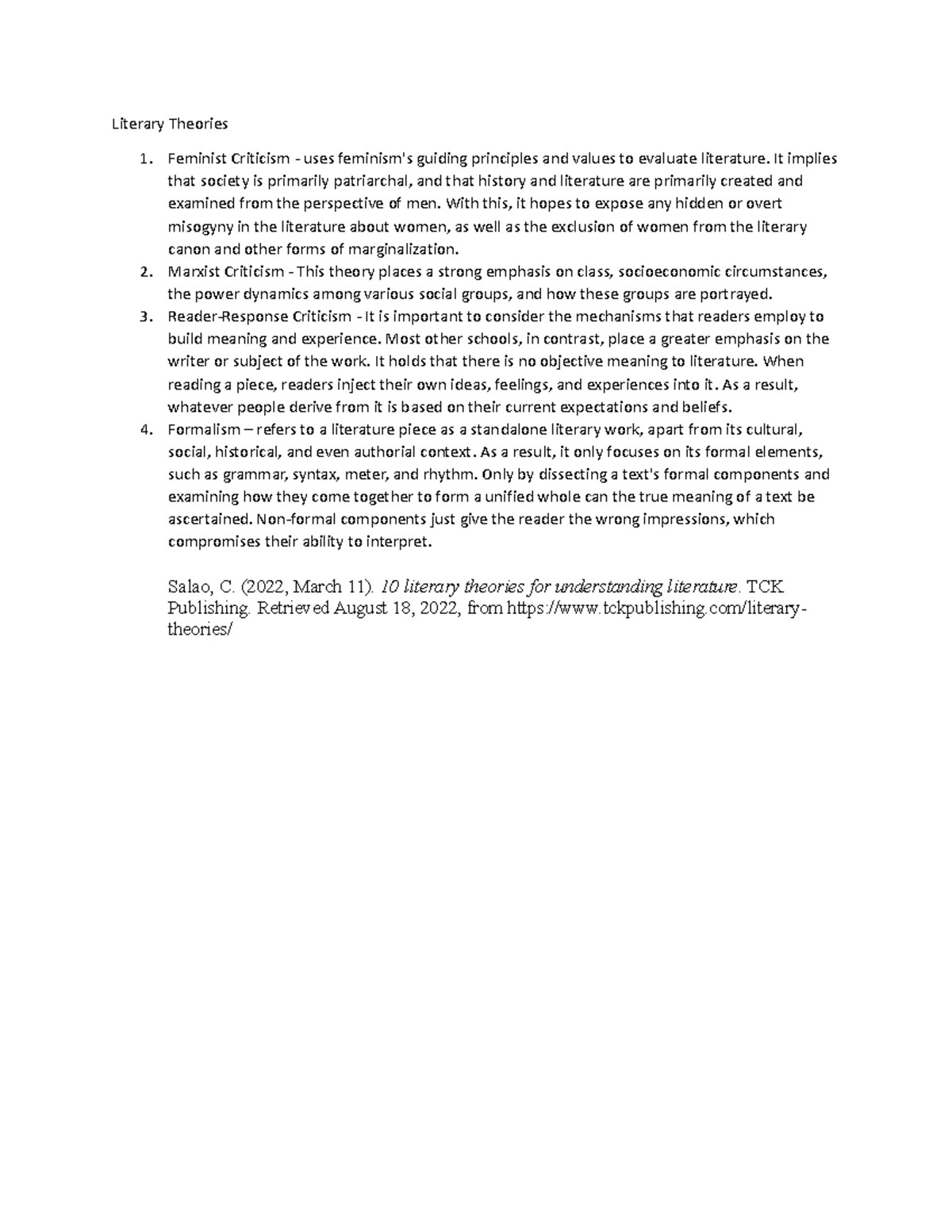 Literary Theories - Notes for English Literature - Literary Theories ...