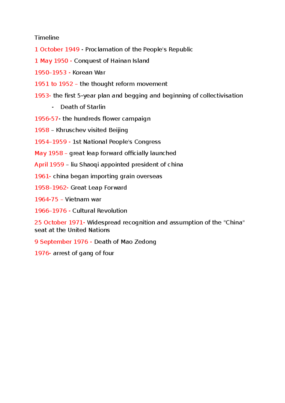 Timeline unit 4 aos 2 - bdhdhdhdh - Timeline 1 October 1949 ...