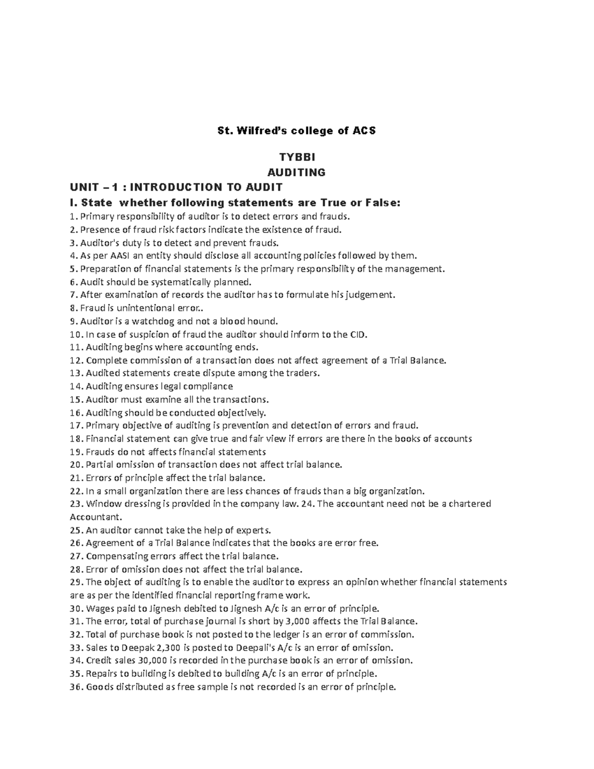 Auditing - Good - St. Wilfred’s college of ACS TYBBI AUDITING UNIT – 1 ...