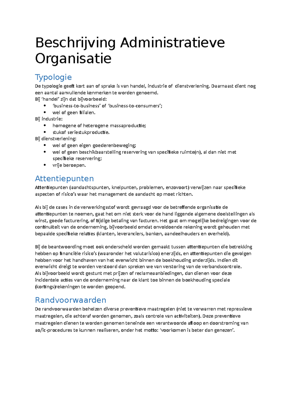 Samenvatting, Beschrijving Administratieve Organisatie - Beschrijving ...