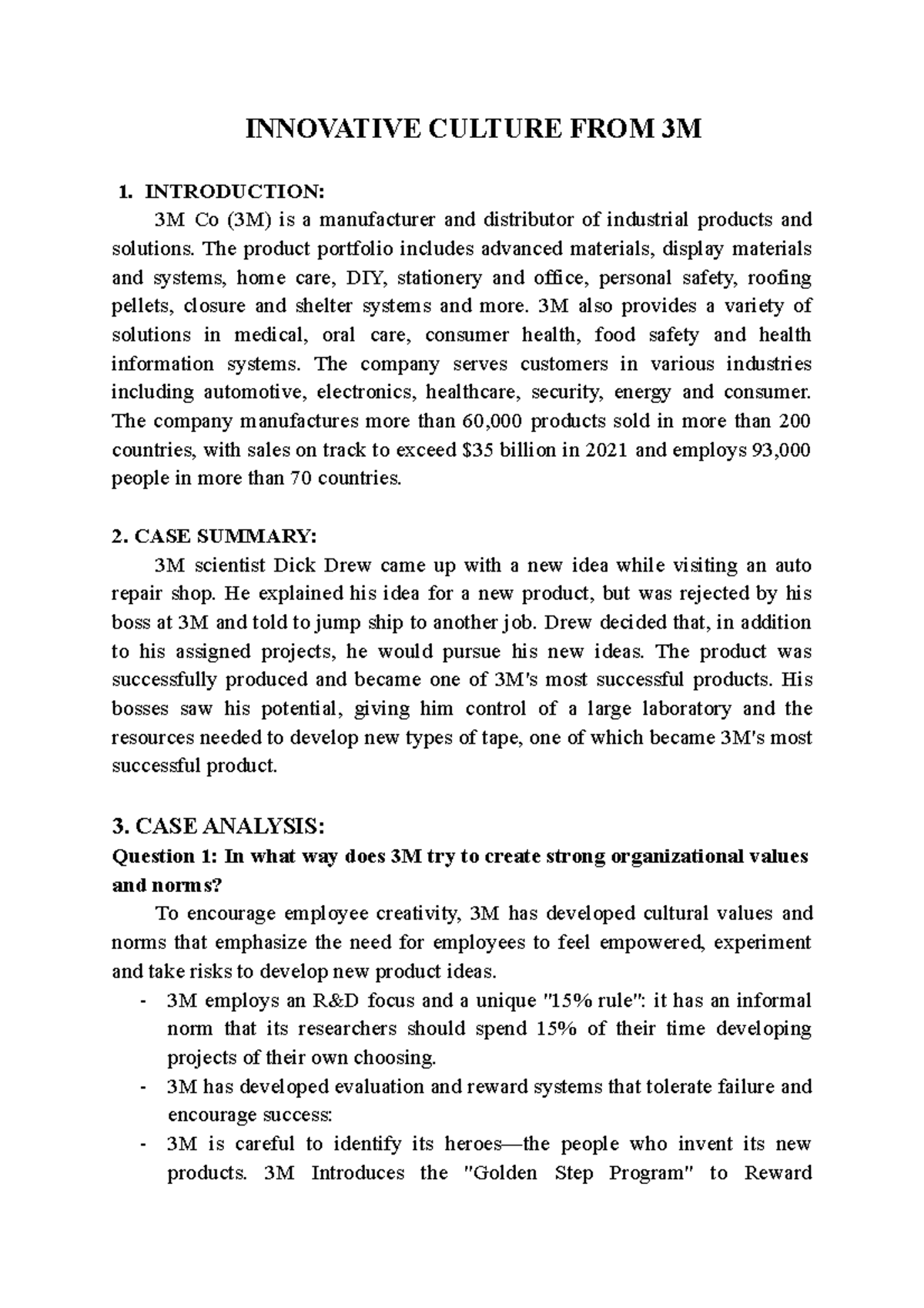Group 10 Organizational Behavior - INNOVATIVE CULTURE FROM 3M 1 ...
