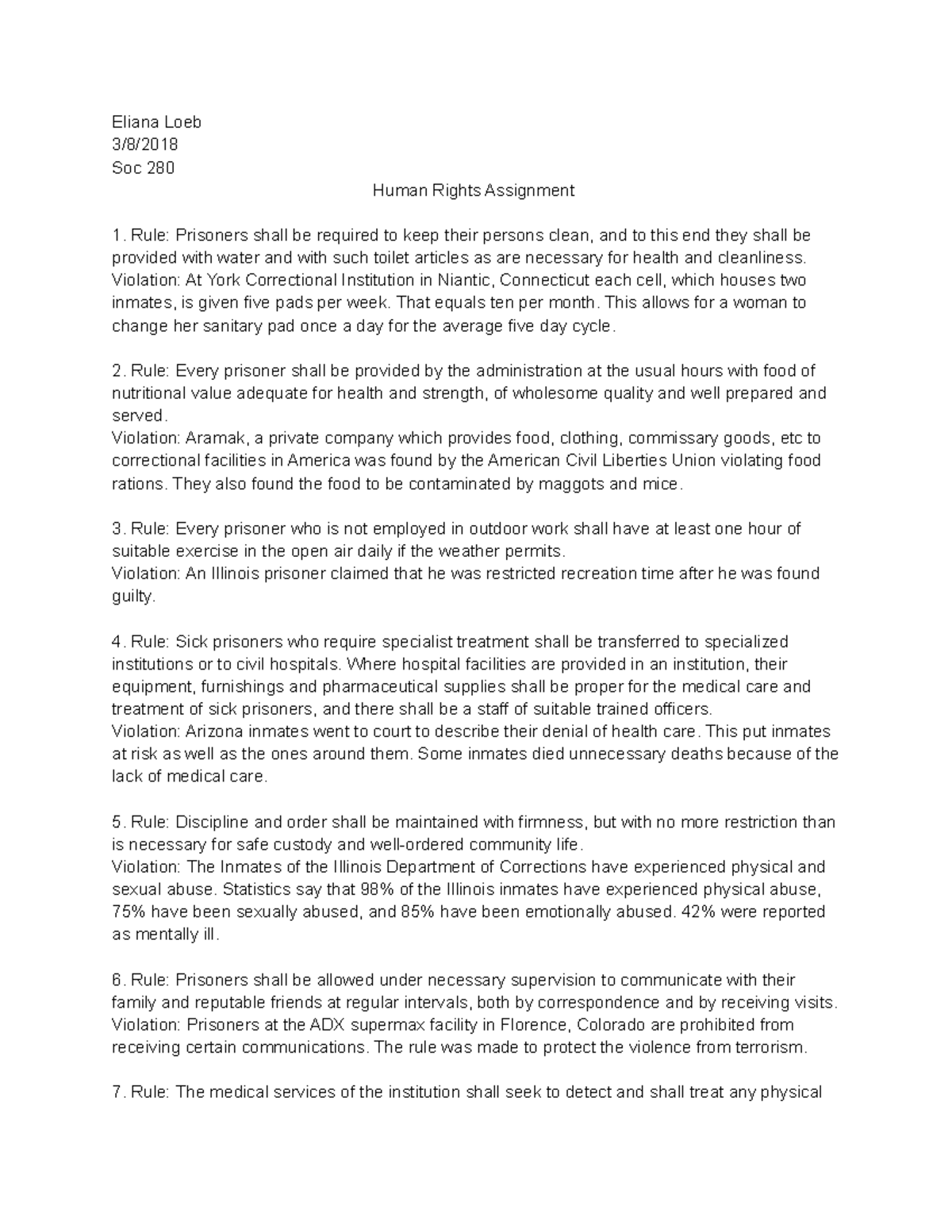 Soc 280 - Human Rights Assignment - Eliana Loeb 3/8/2018 Soc 280 Human ...