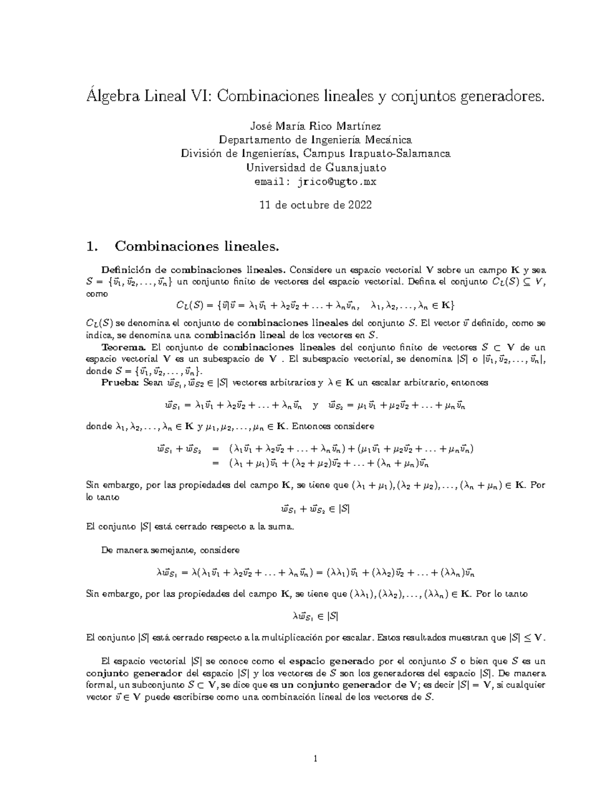 Algebra lineal 6 - Repaso - Algebra Lineal VI: Combinaciones lineales y ...