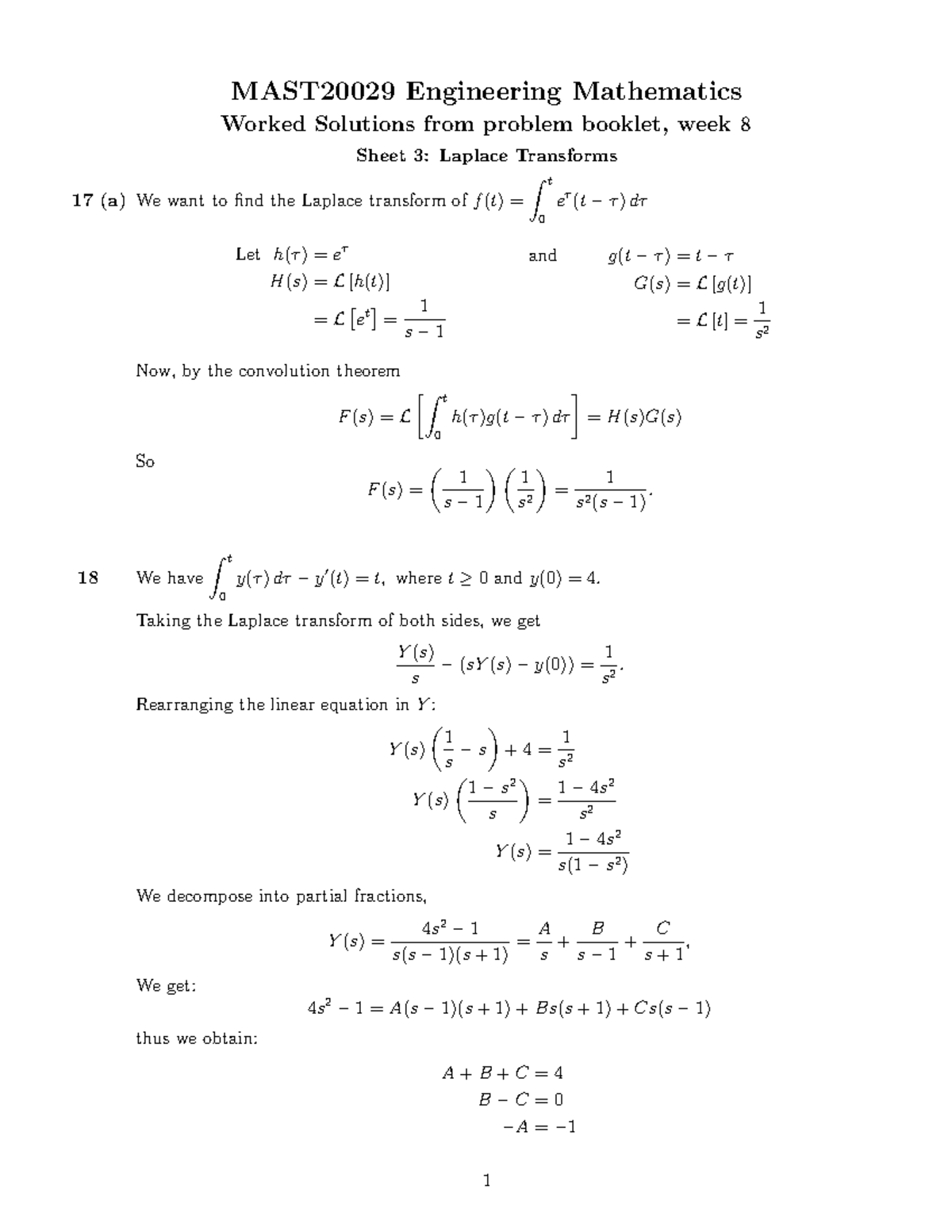 Solutions 8 engmaths Sem 1 2020 - MAST20029 Engineering Mathematics ...