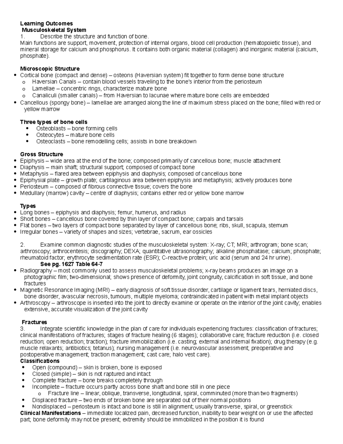 Common Health Challenges Notes 2 - Learning Outcomes Musculoskeletal ...