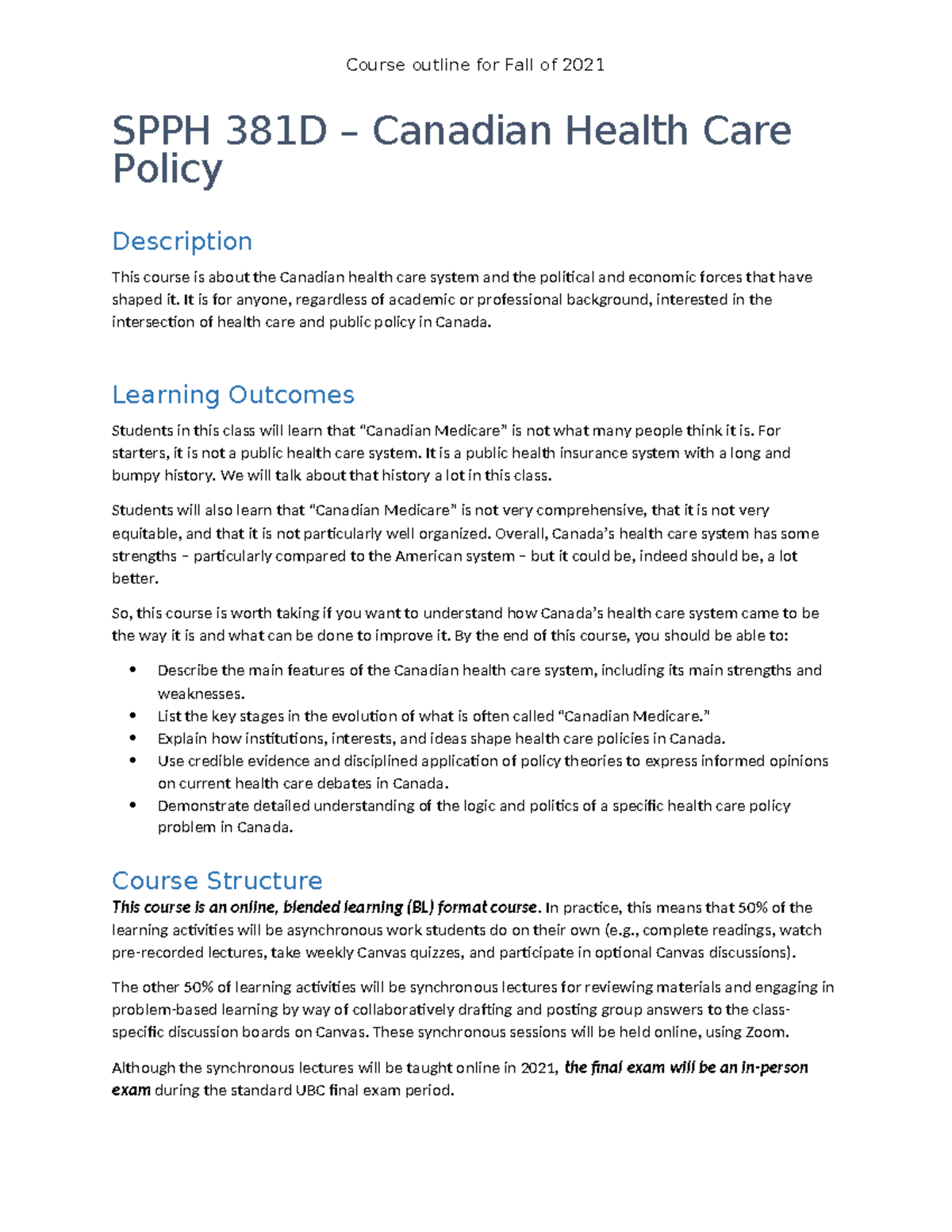 SPPH 381D Simple Syllabus 2021 - Course outline for Fall of 2021 SPPH ...