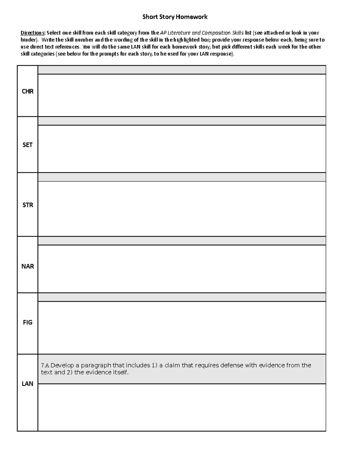 -2020 revised Short Story Homework Graphic Organizer and Prompts ...