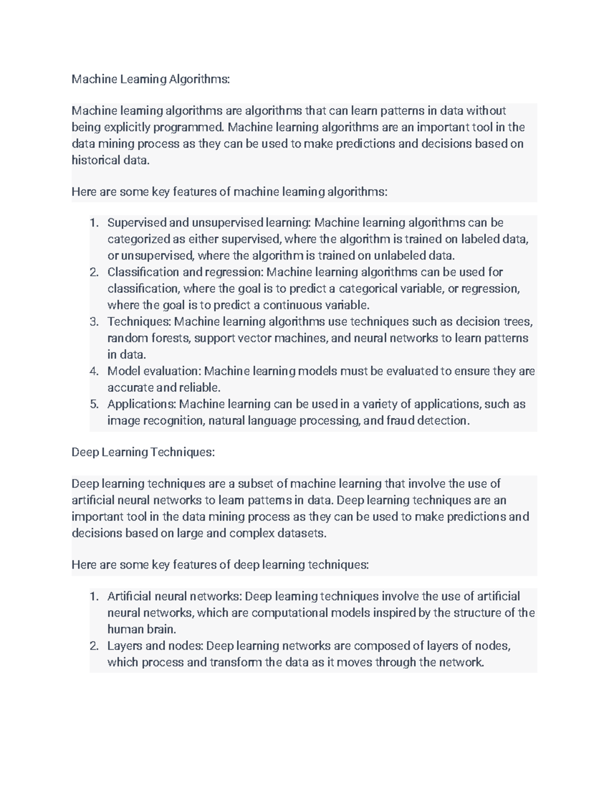 Machine Learning Algorithms and Deep learning techniques - Machine ...