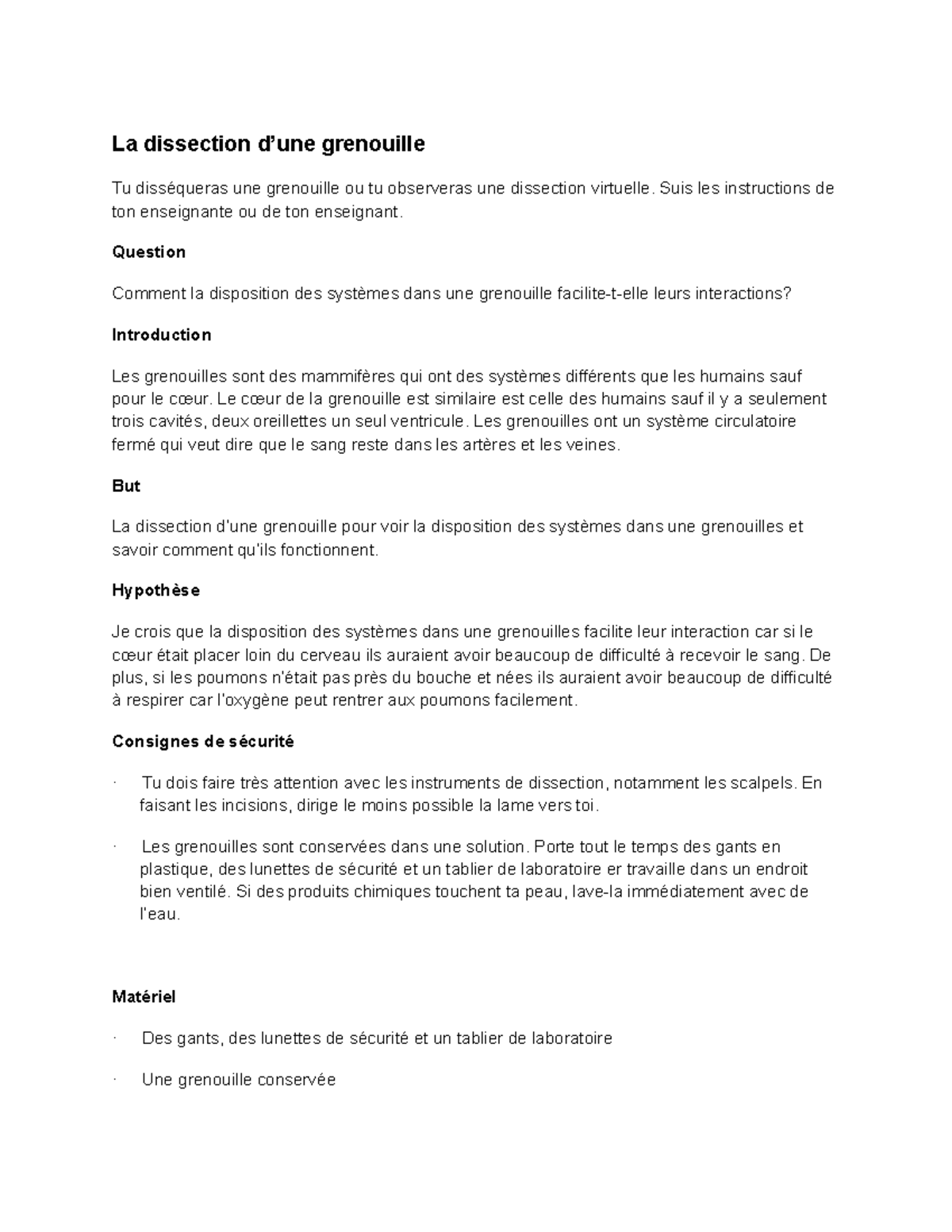 Lab-La dissection d’une grenouille - La dissection d’une grenouille Tu ...
