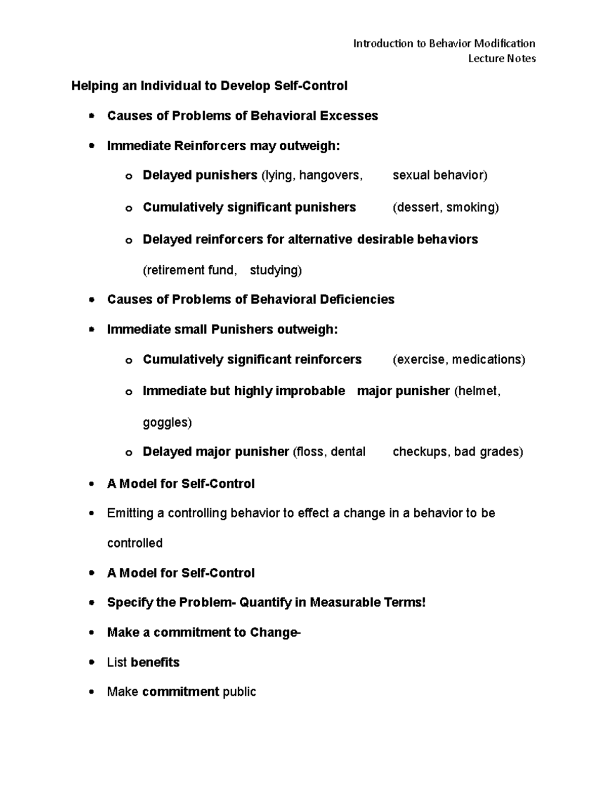 2021-Intro-Behavior-Modification-Lecture-Notes-Self-Control Development ...