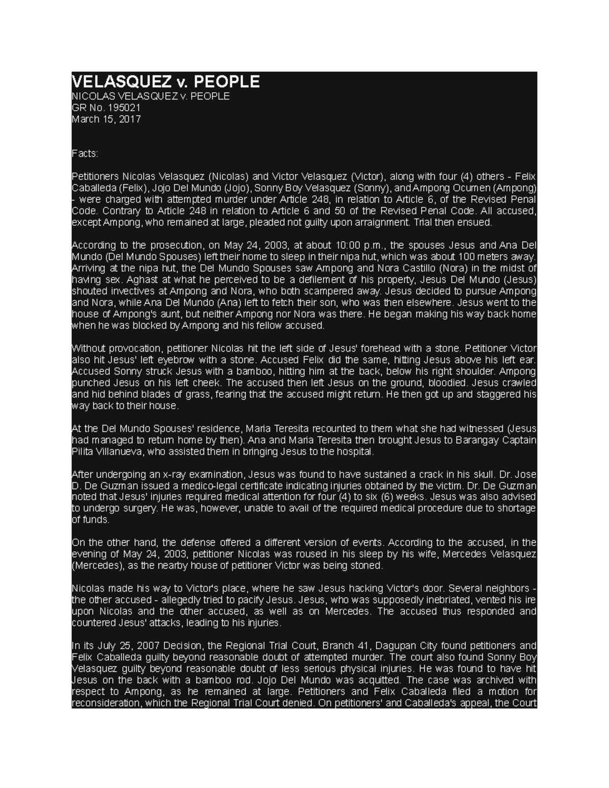 Velasquez vs People - VELASQUEZ v. PEOPLE NICOLAS VELASQUEZ v. PEOPLE ...