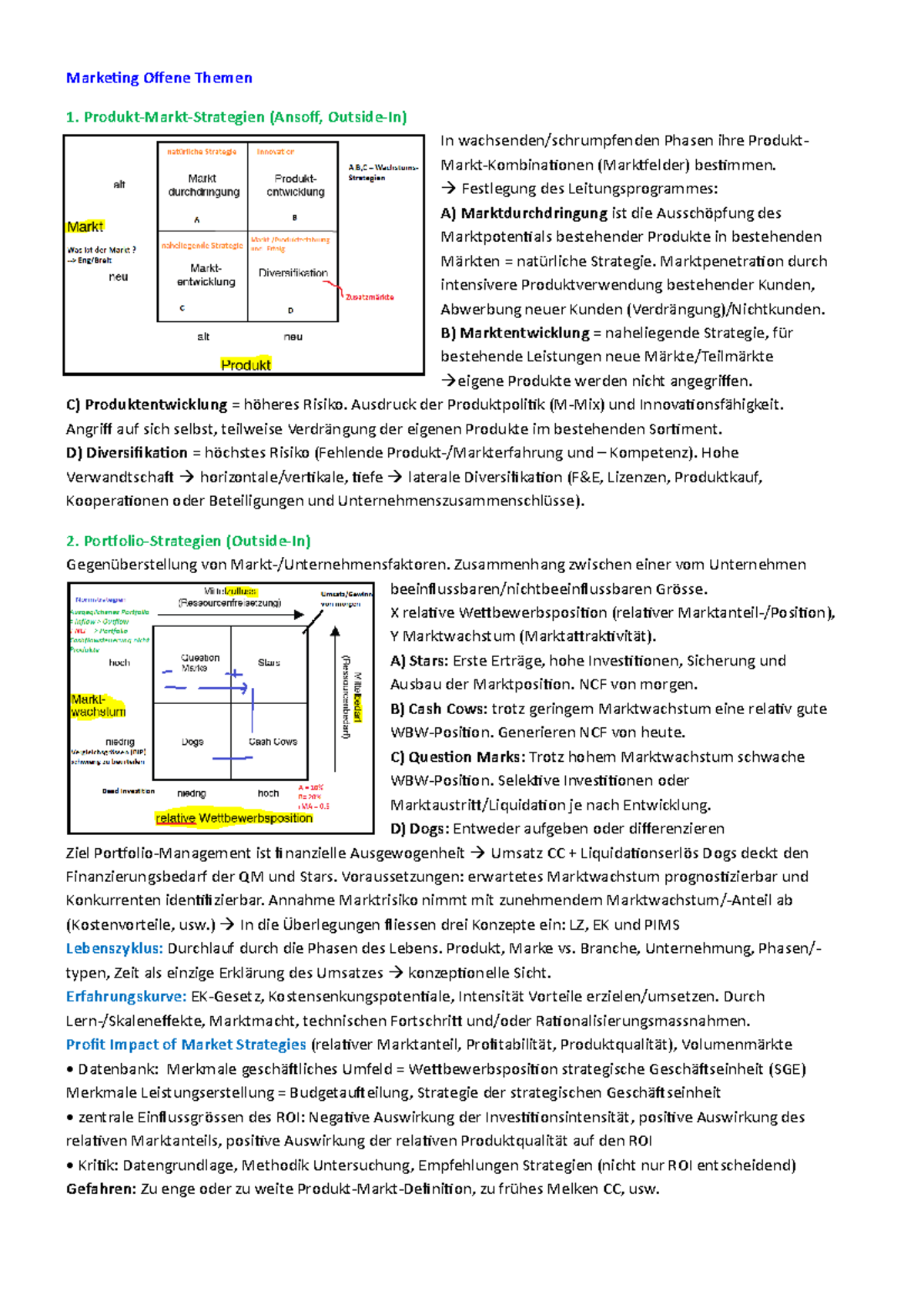 Offene Themen - (Ansoff, In Phasen ihre (Marktfelder) bestimmen ...