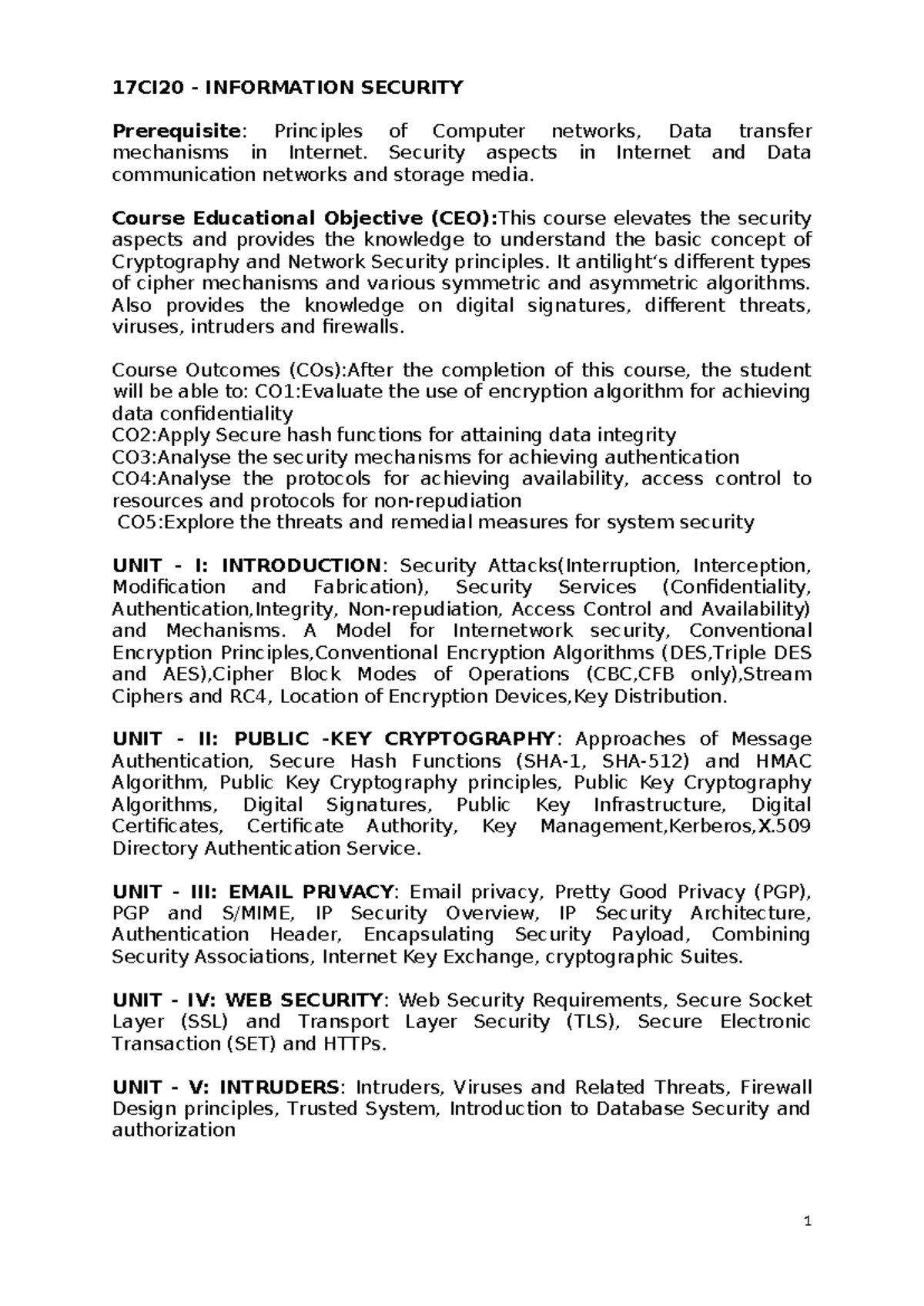 IS Notes-Unit-II - Notes - 17CI20 - INFORMATION SECURITY Prerequisite ...