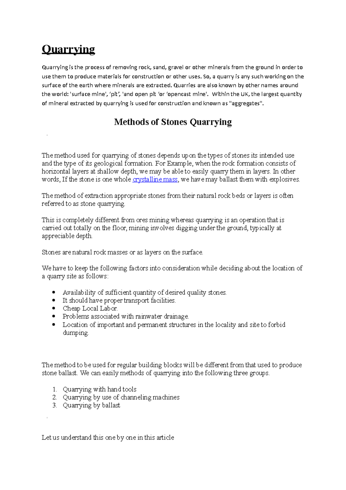 Quarrying - Quarrying Quarrying is the process of removing rock, sand ...