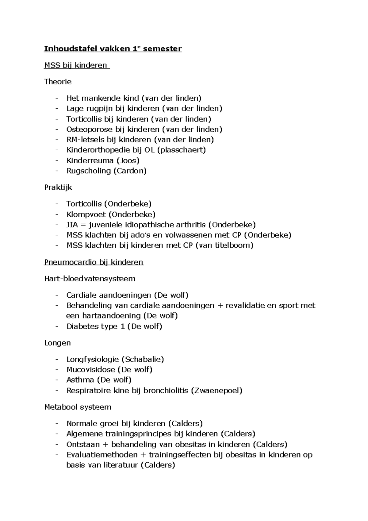 Inhoudstafel vakken 1e semester - Inhoudstafel vakken 1 e semester MSS ...