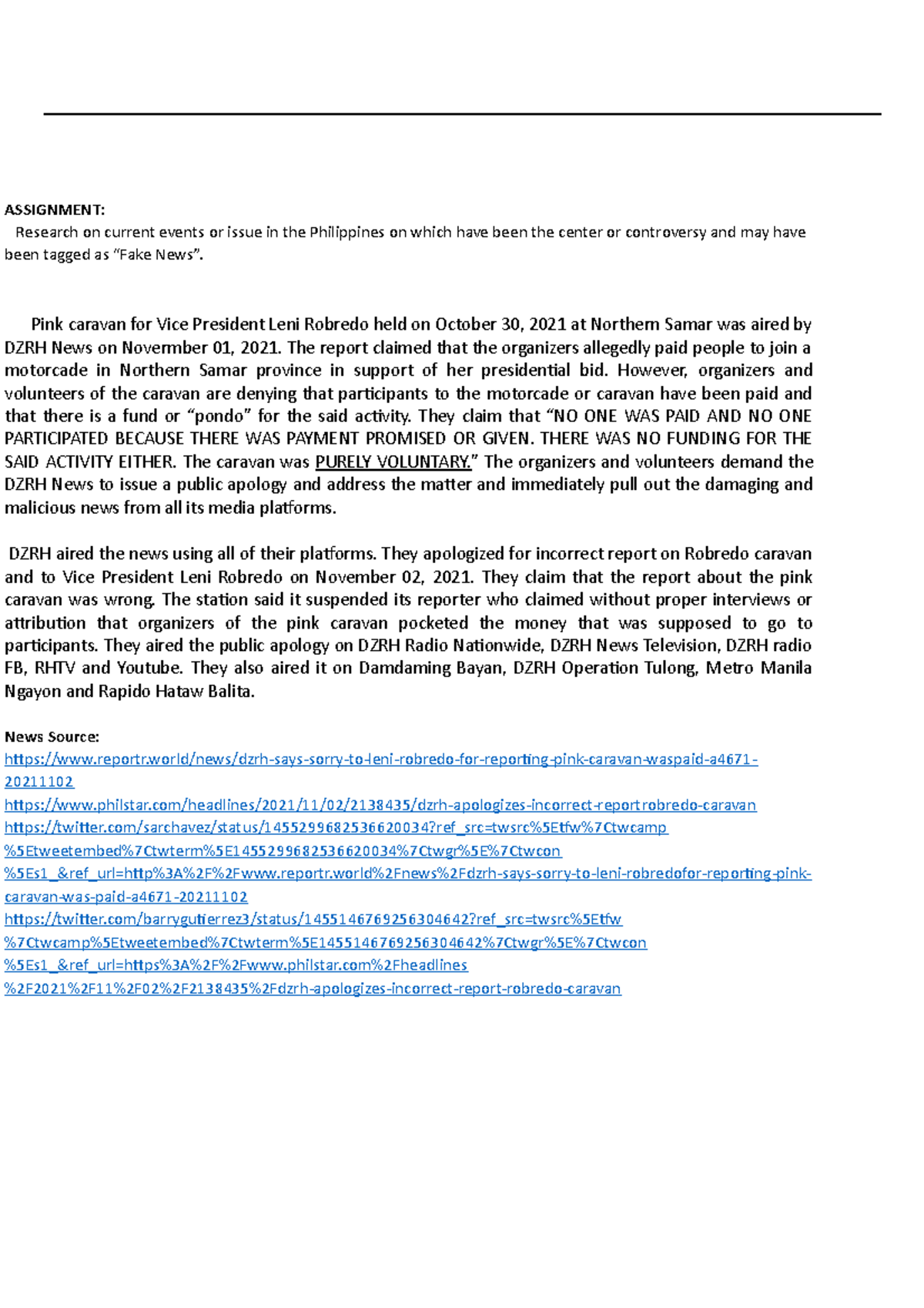 Imo assignment - ASSIGNMENT: Research on current events or issue in the Philippines on which ...