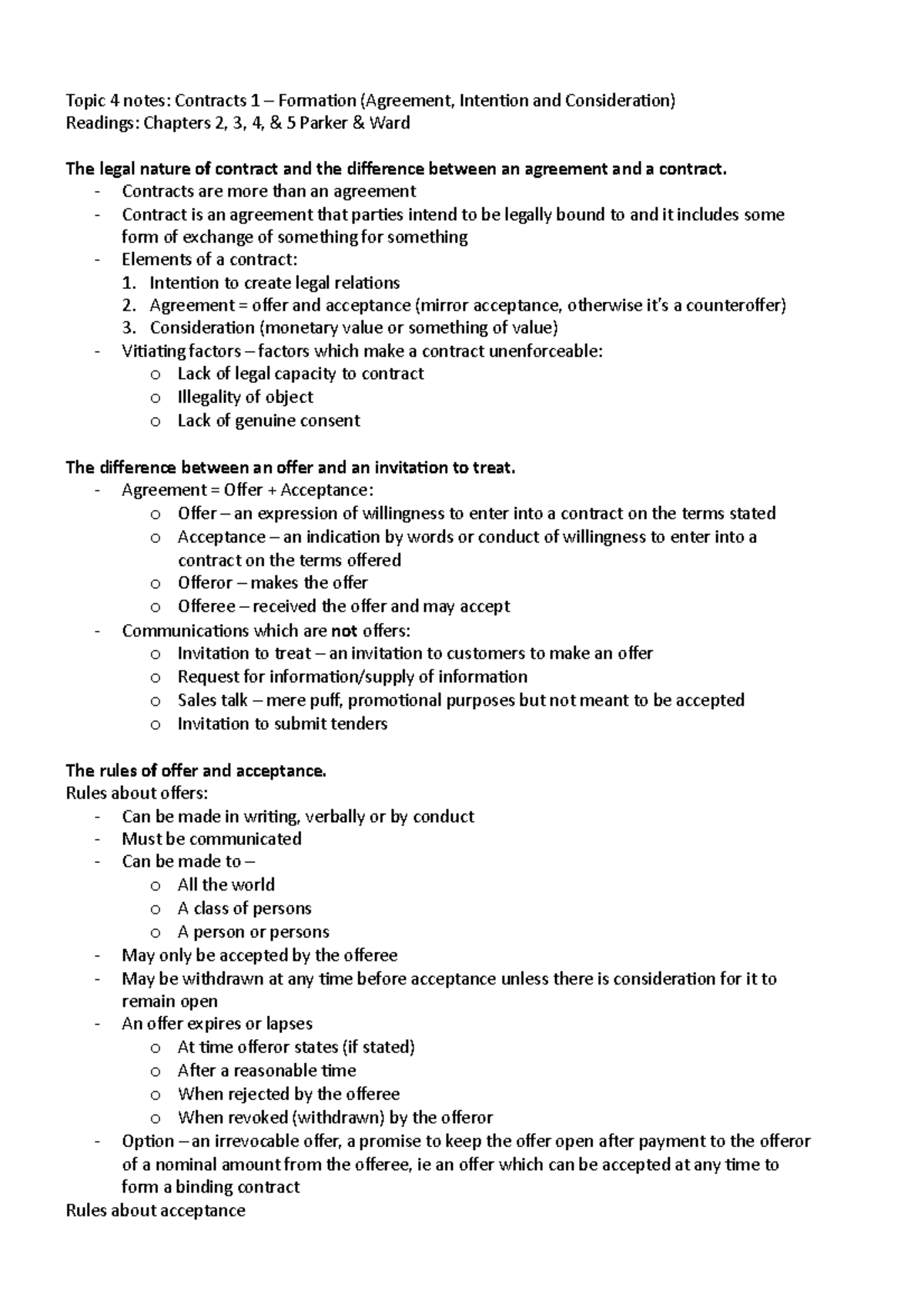 Contract Formation - Agreement, Intention & Consideration - Topic 4 ...