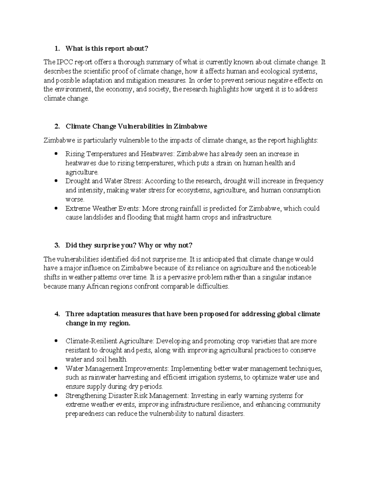 ENVS 1301 Discussion Assignment Unit 6 - What is this report about? The IPCC report offers a ...