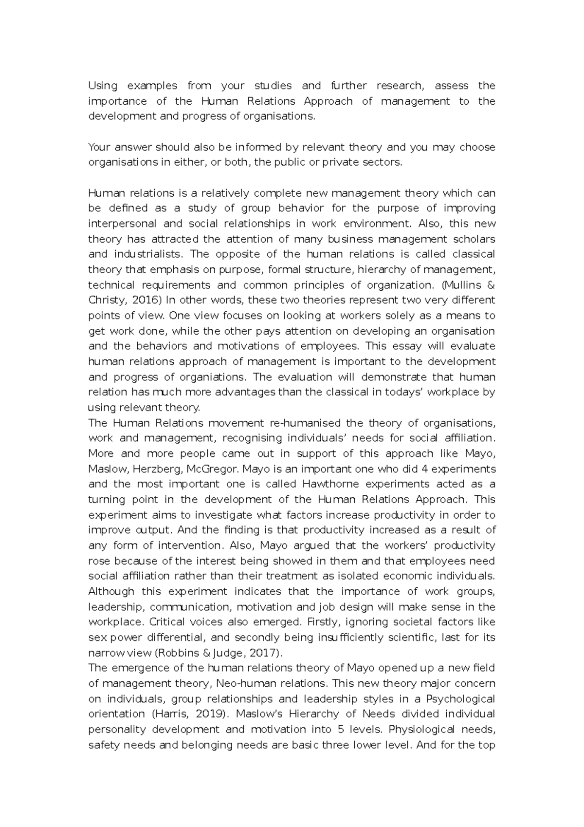 Ob essay - Using examples from your studies and further research ...