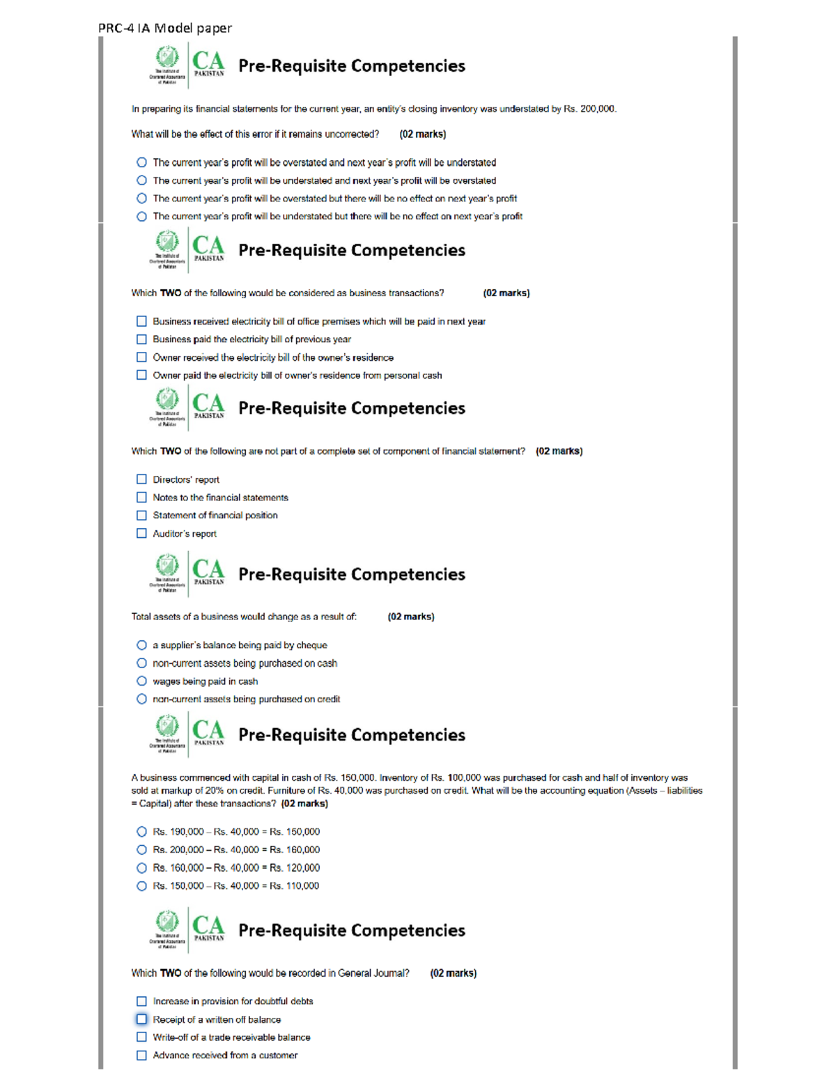 Revised PRC 4 Model Paper - Advanced Accounting and Fiancial Reporting - PRC-4 IA Model paper ...