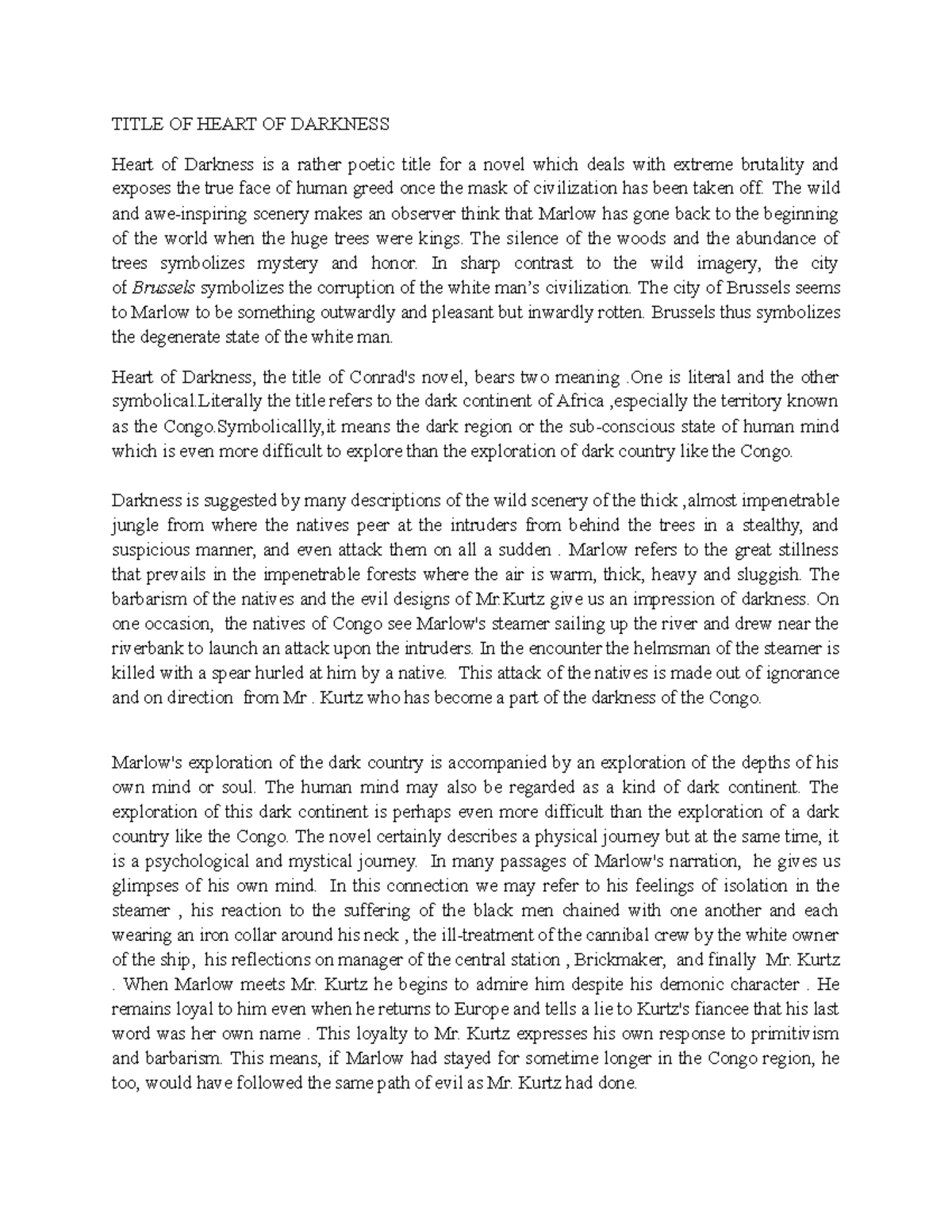 Title OF Heart OF Darkness - TITLE OF HEART OF DARKNESS Heart of ...