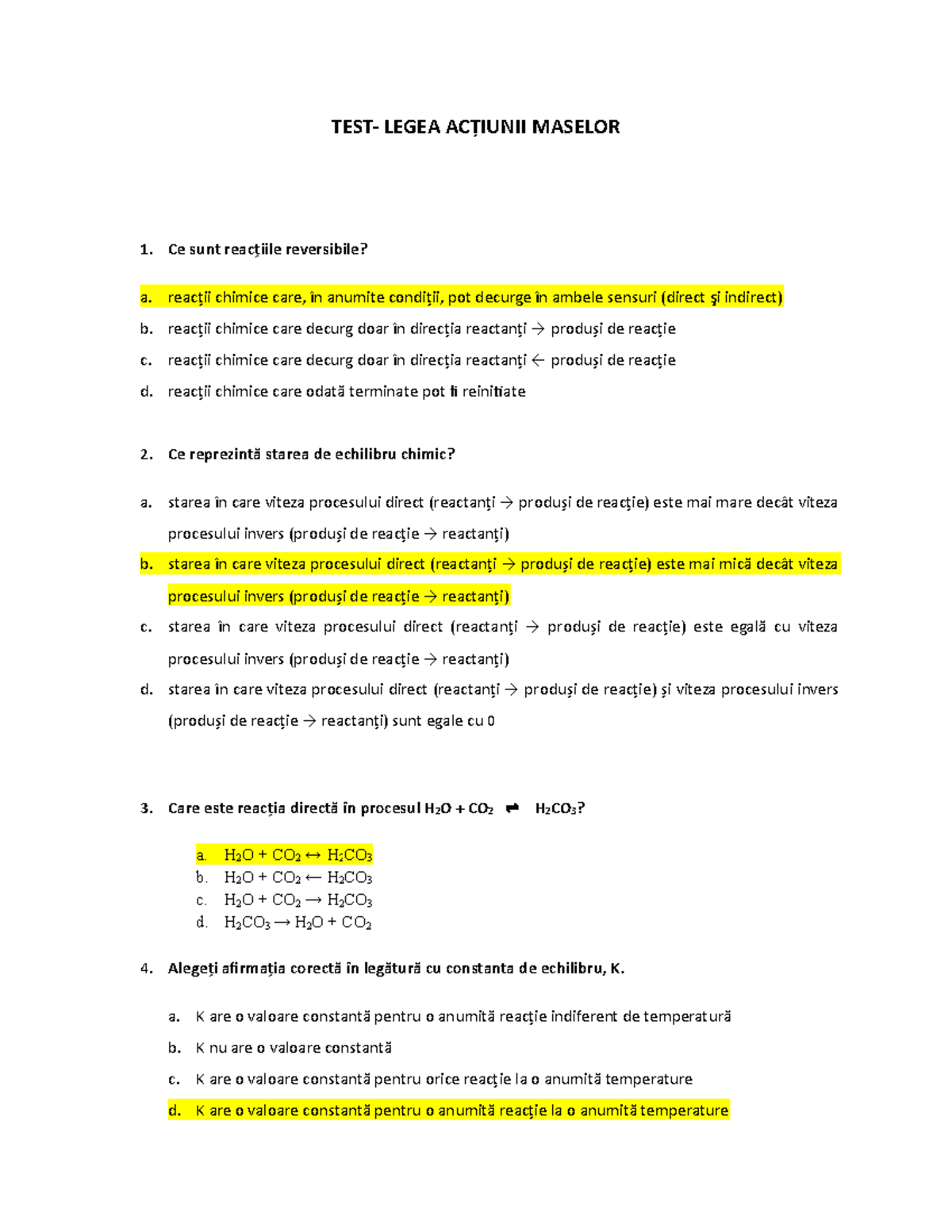 Rezolvare - fgfgd - TEST- LEGEA ACȚIUNII MASELOR Ce sunt reacțiile ...