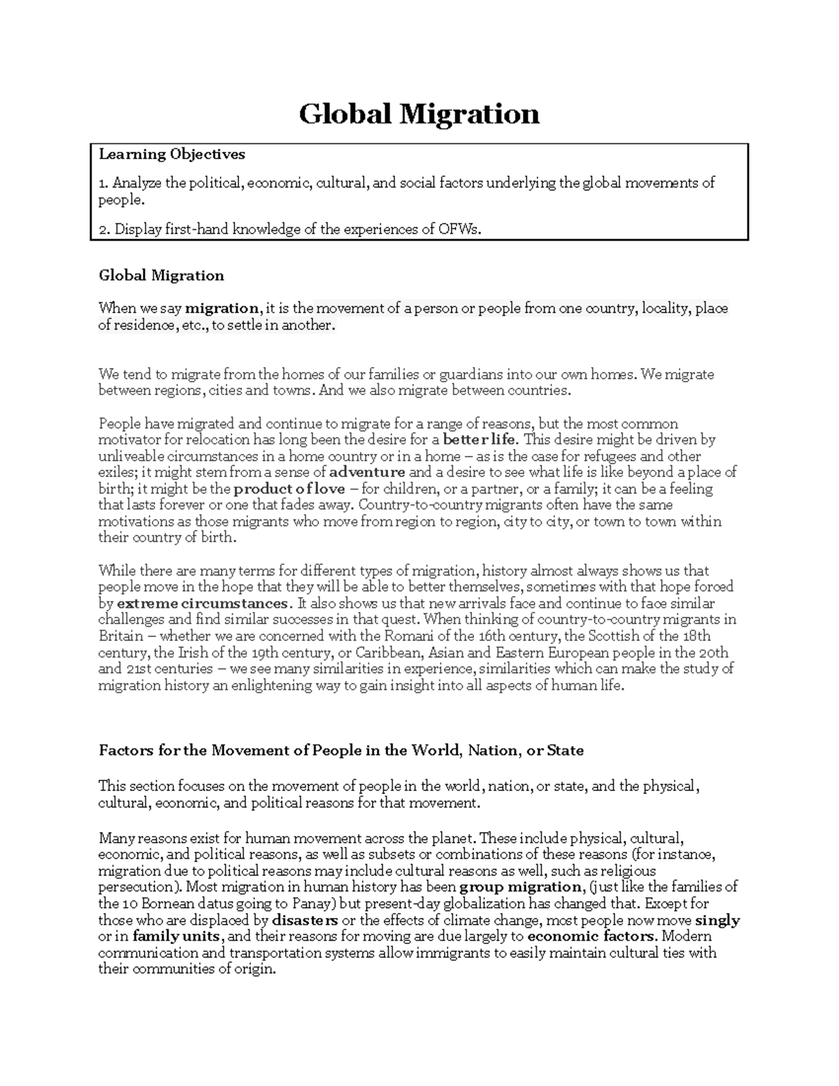 12 - .... - Global Migration Learning Objectives Analyze the political ...