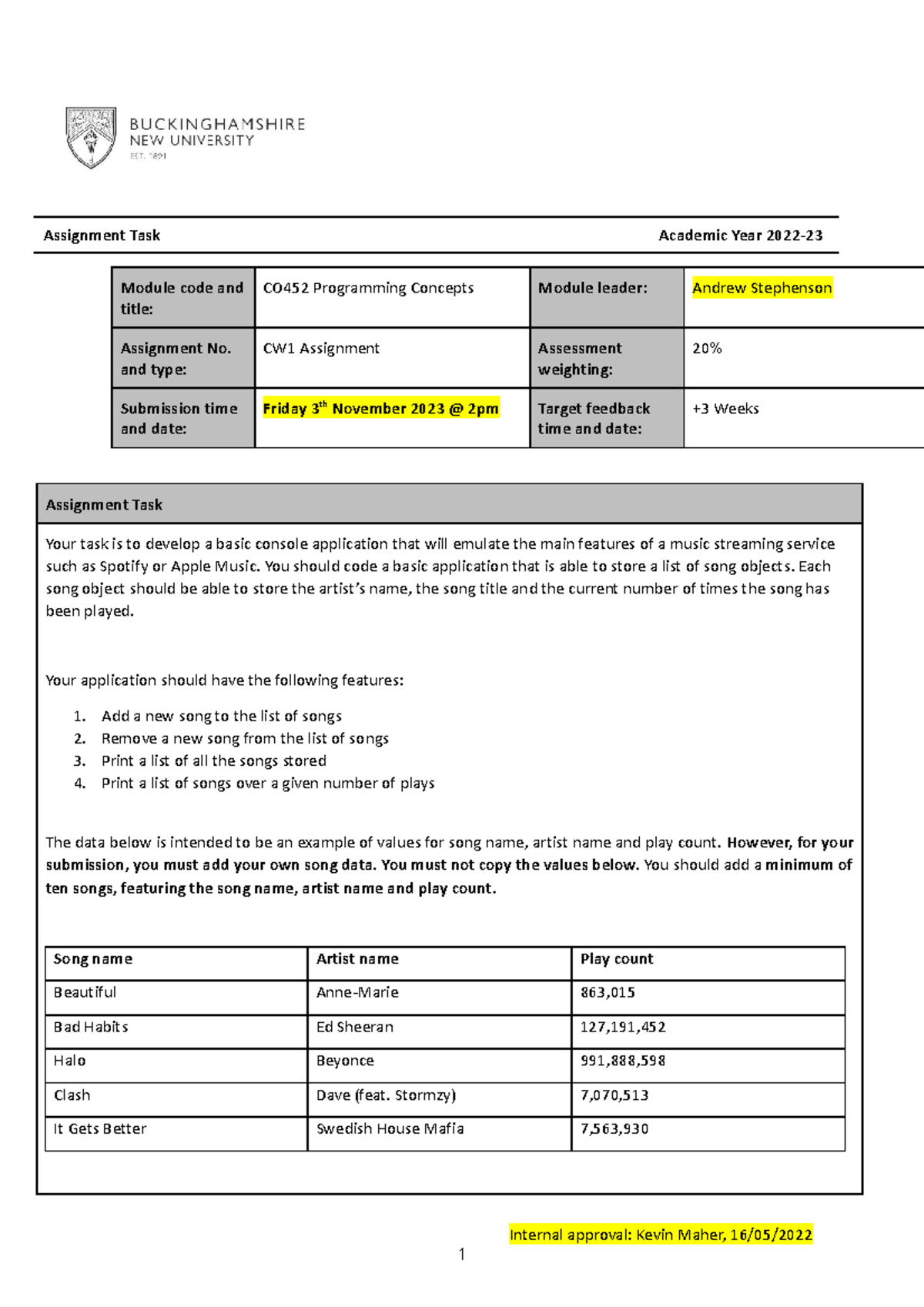 Copy of CO452 CW1 Assignment Brief 2022-23 - Assignment Task Academic Year 2022- Module code and ...