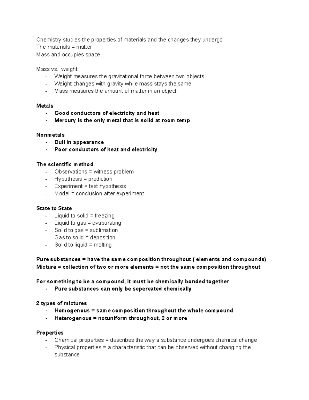 Exam 1 material - final - Lecture notes 1-10 - Chemistry studies the ...