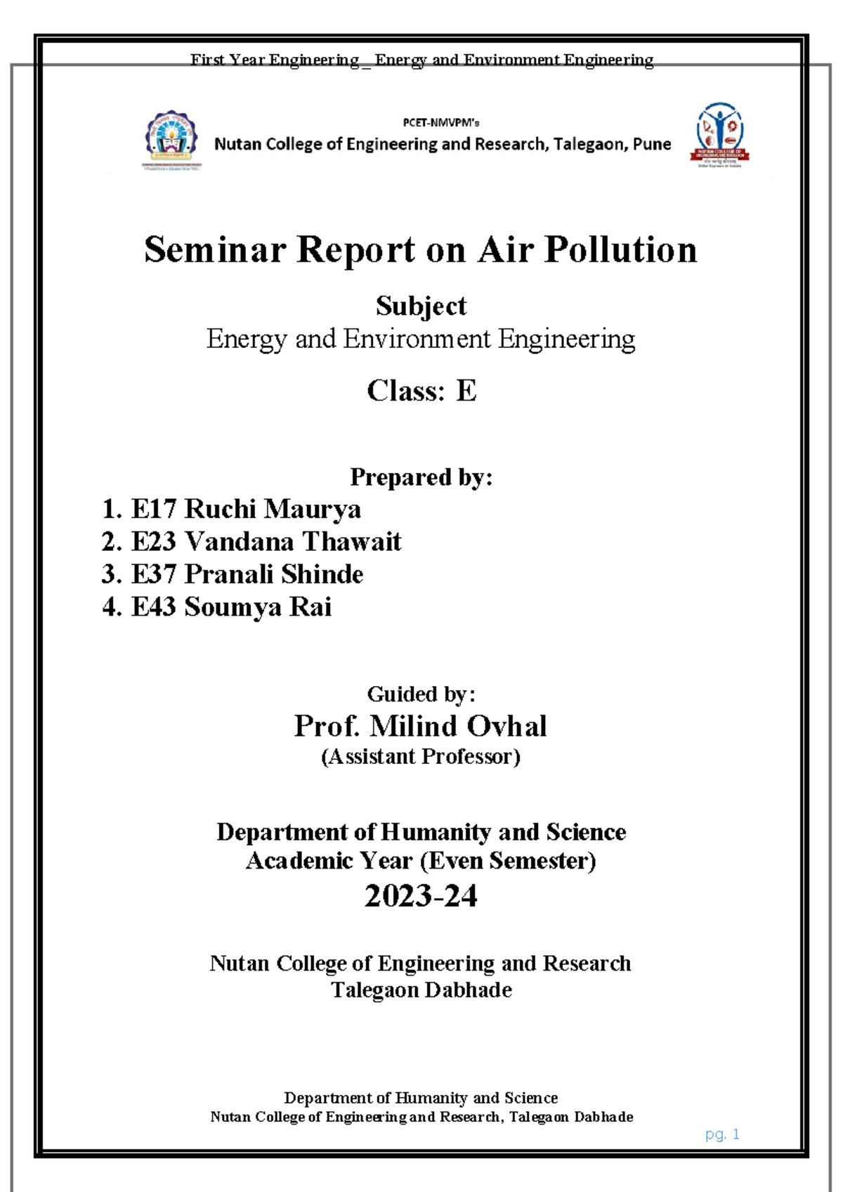 EEE Air Pollution Report - Seminar Report on Air Pollution Subject ...