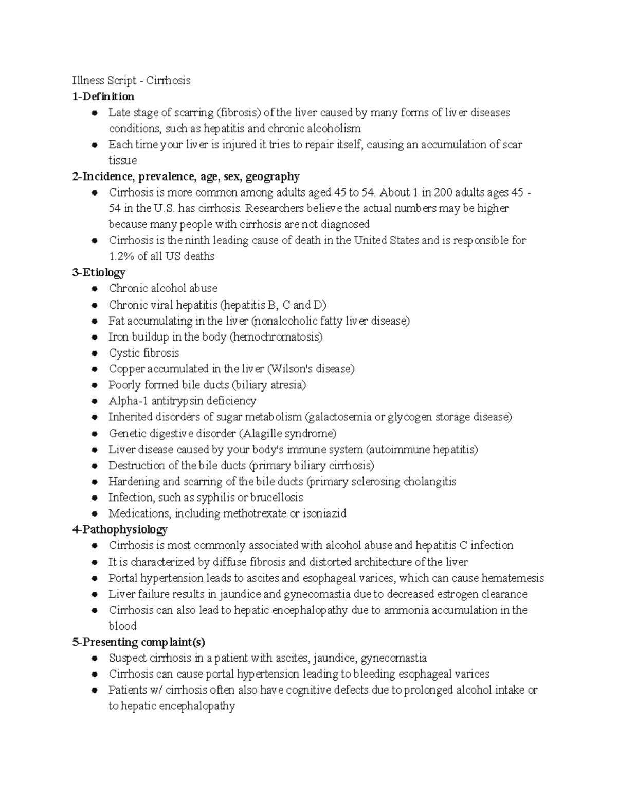 Illness Script - Cirrhosis - Illness Script - Cirrhosis 1-Definition ...